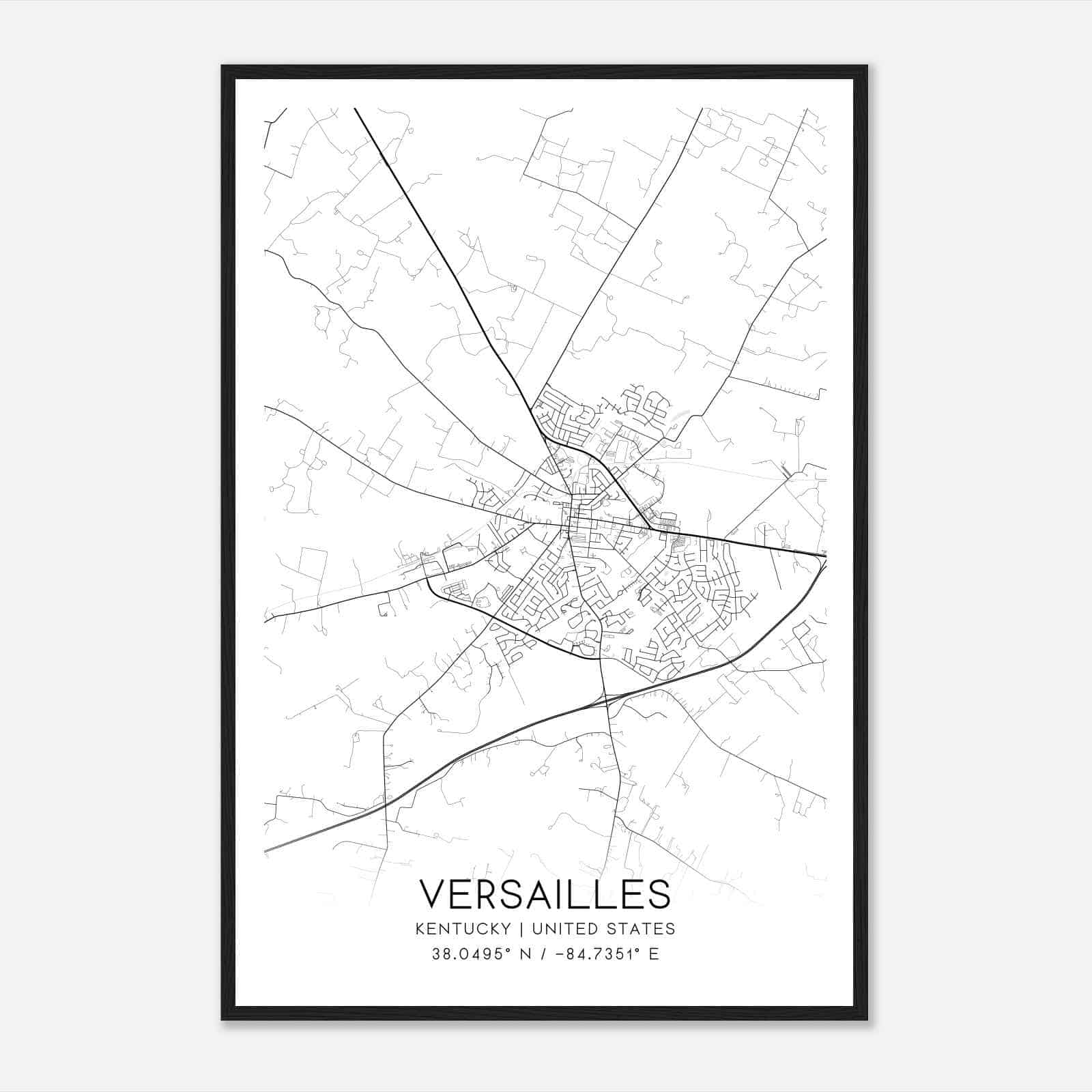 Versailles Kentucky Map Poster, Modern Home Decor Wall Art Print ...