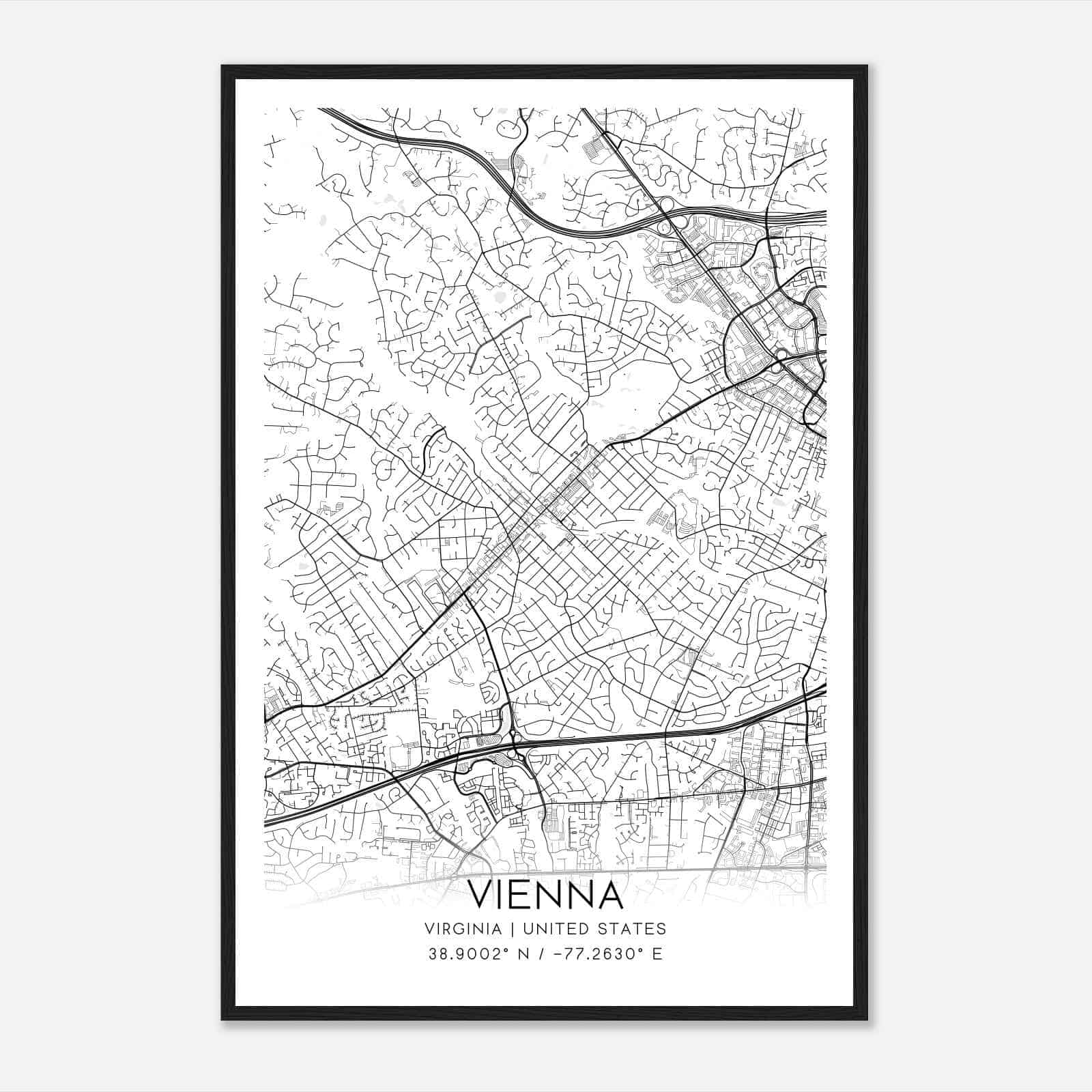 Vienna Virginia Map Poster, Modern Home Decor Wall Art Print - Custom ...