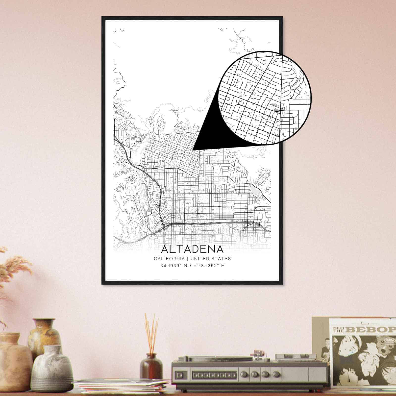 Altadena California Map Poster, Modern Home Decor Wall Art Print ...
