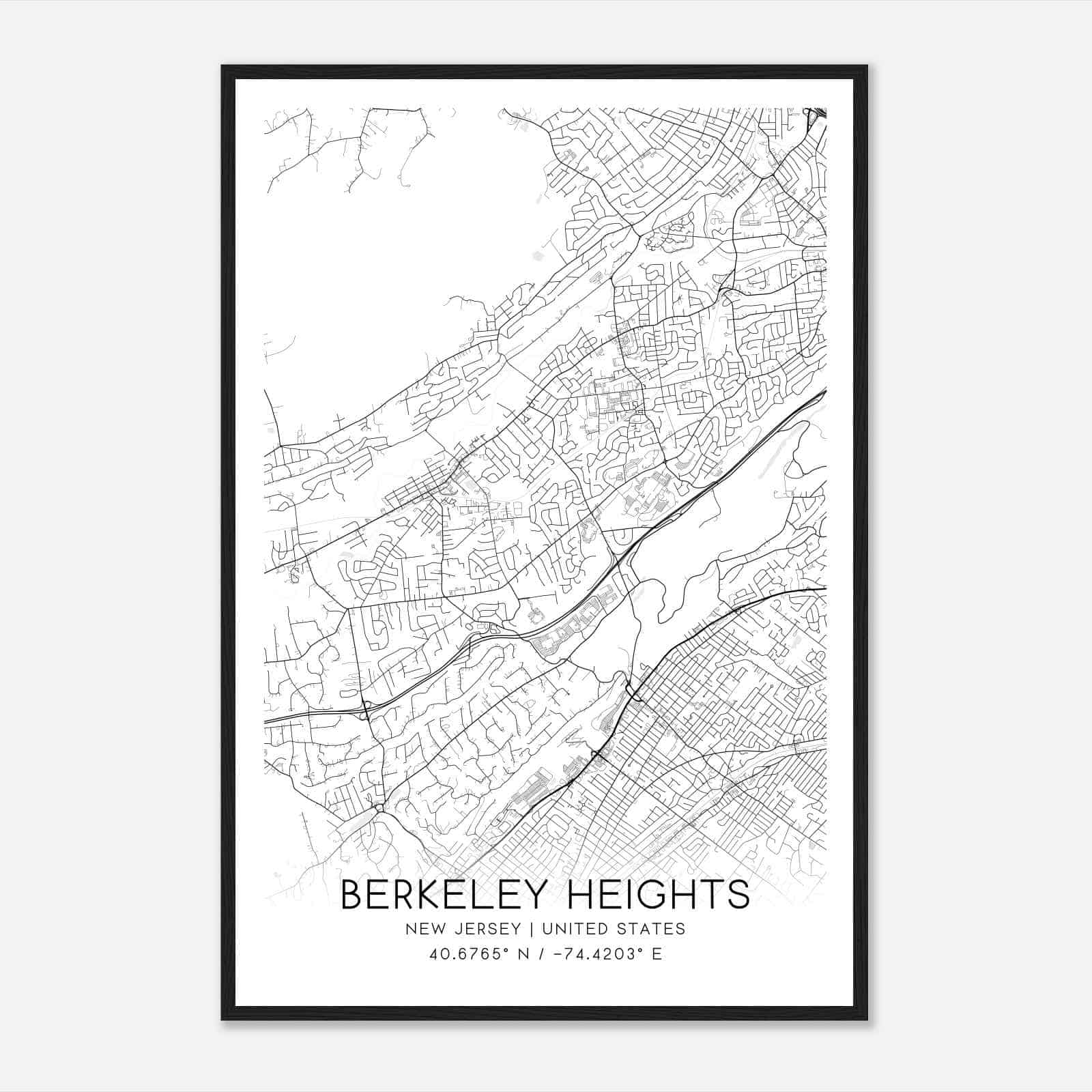 Berkeley Heights New Jersey Map Poster, Modern Home Decor Wall Art ...