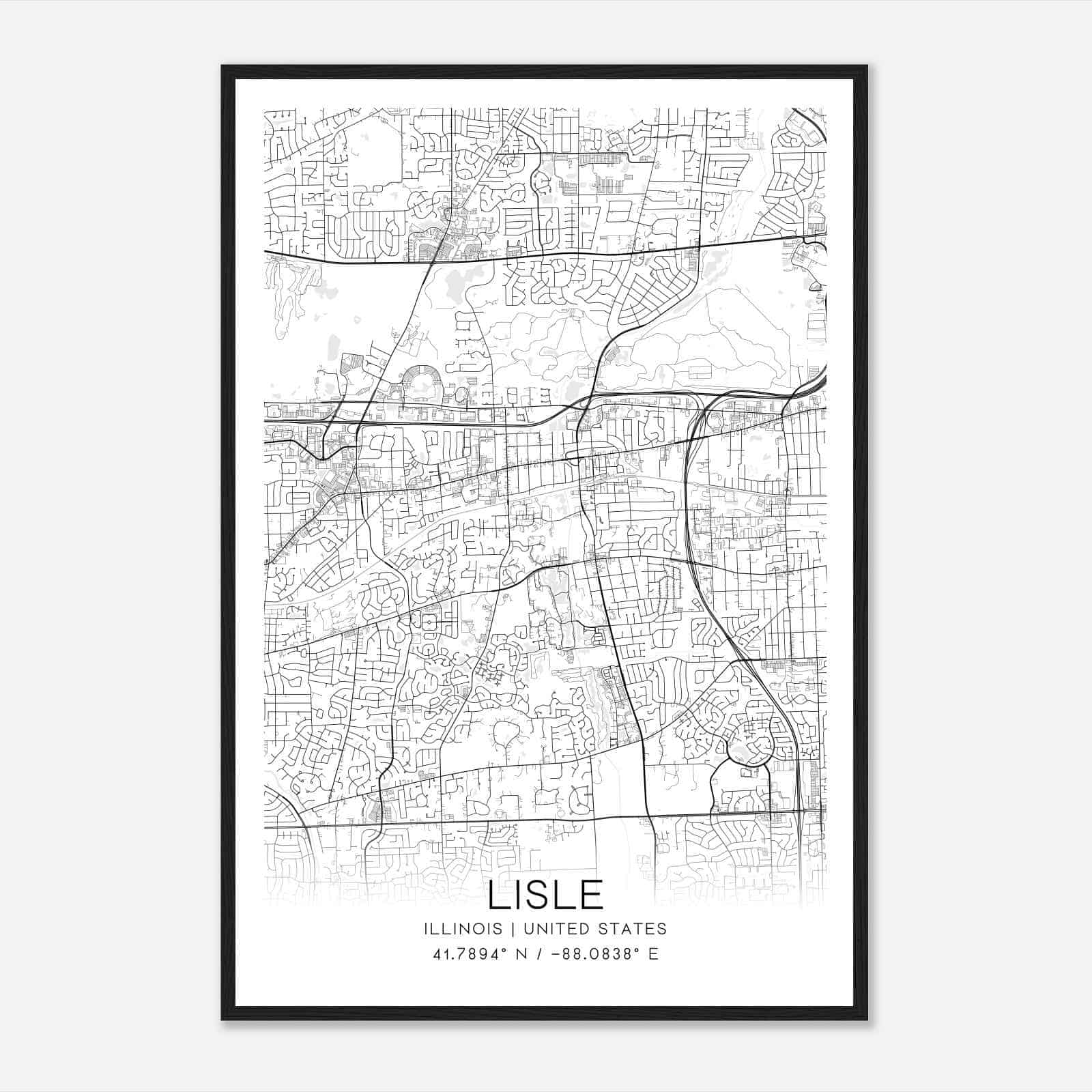 Lisle Illinois Map Poster, Modern Home Decor Wall Art Print - Custom ...