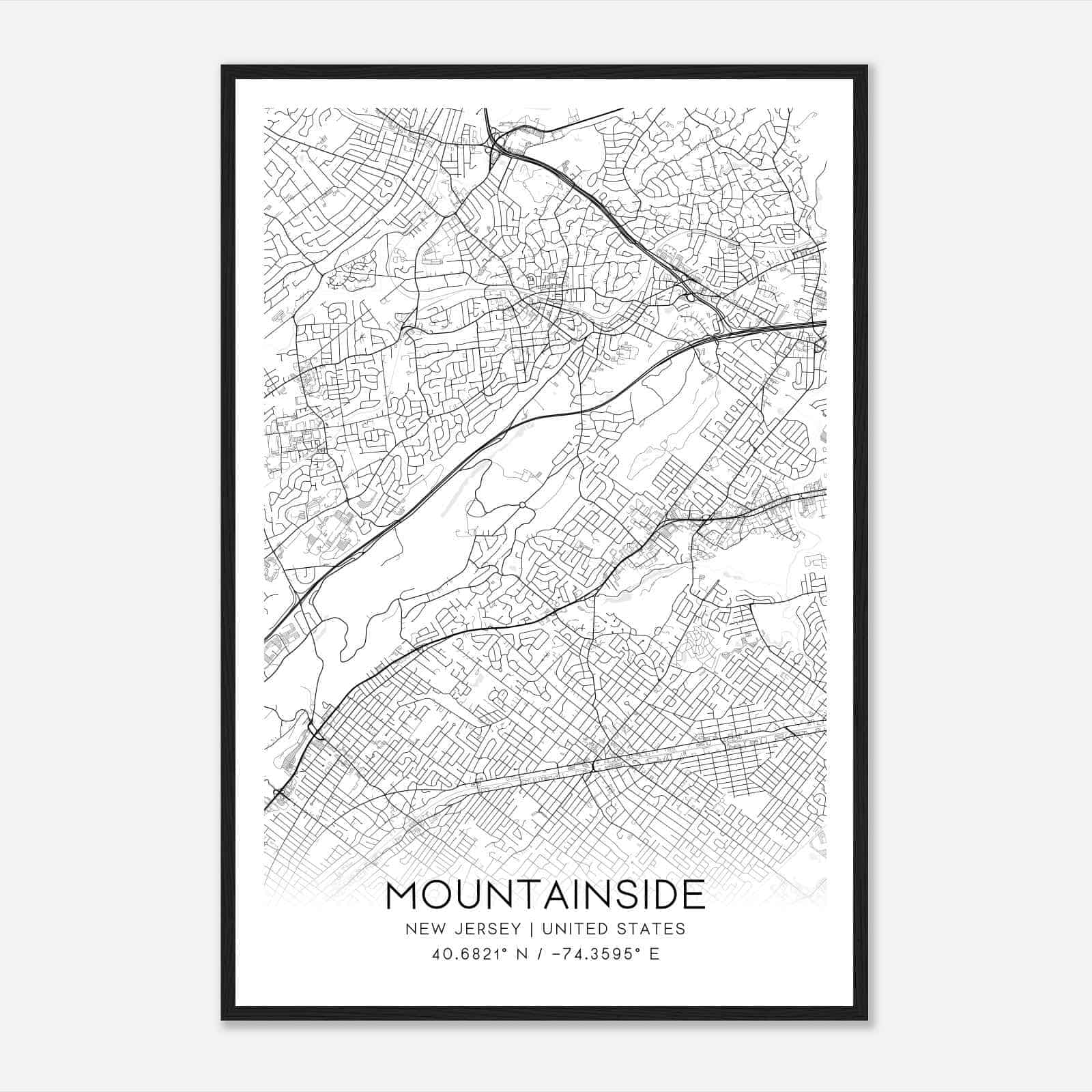 Mountainside New Jersey Map Poster, Modern Home Decor Wall Art Print ...