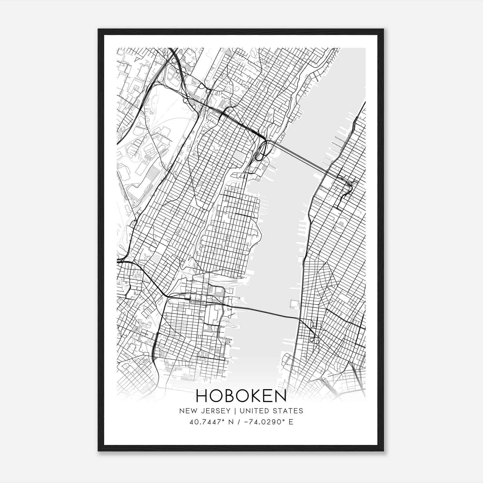 Hoboken New Jersey Map Poster, Modern Home Decor Wall Art Print ...