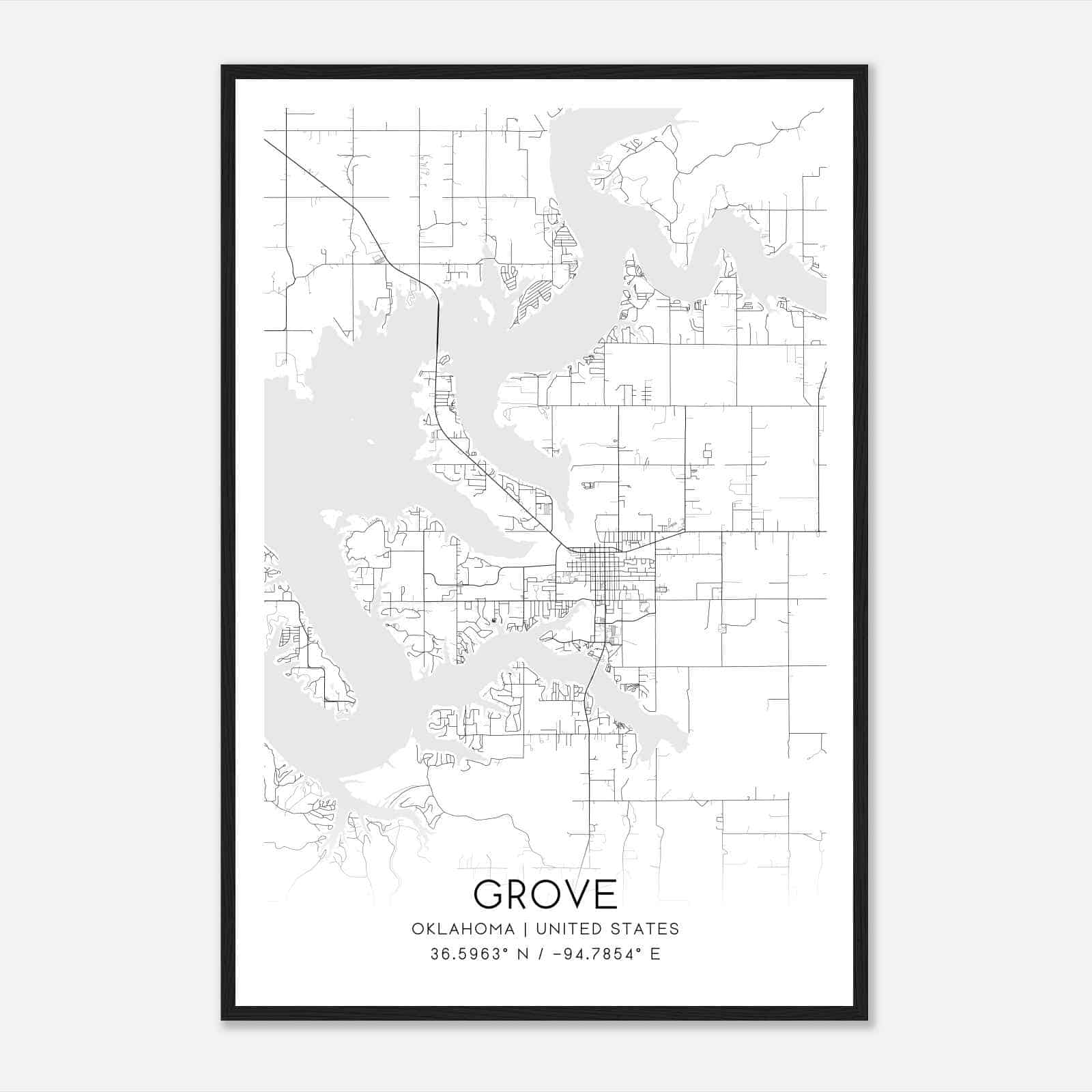 Grove Oklahoma Map Poster, Modern Home Decor Wall Art Print - Custom ...