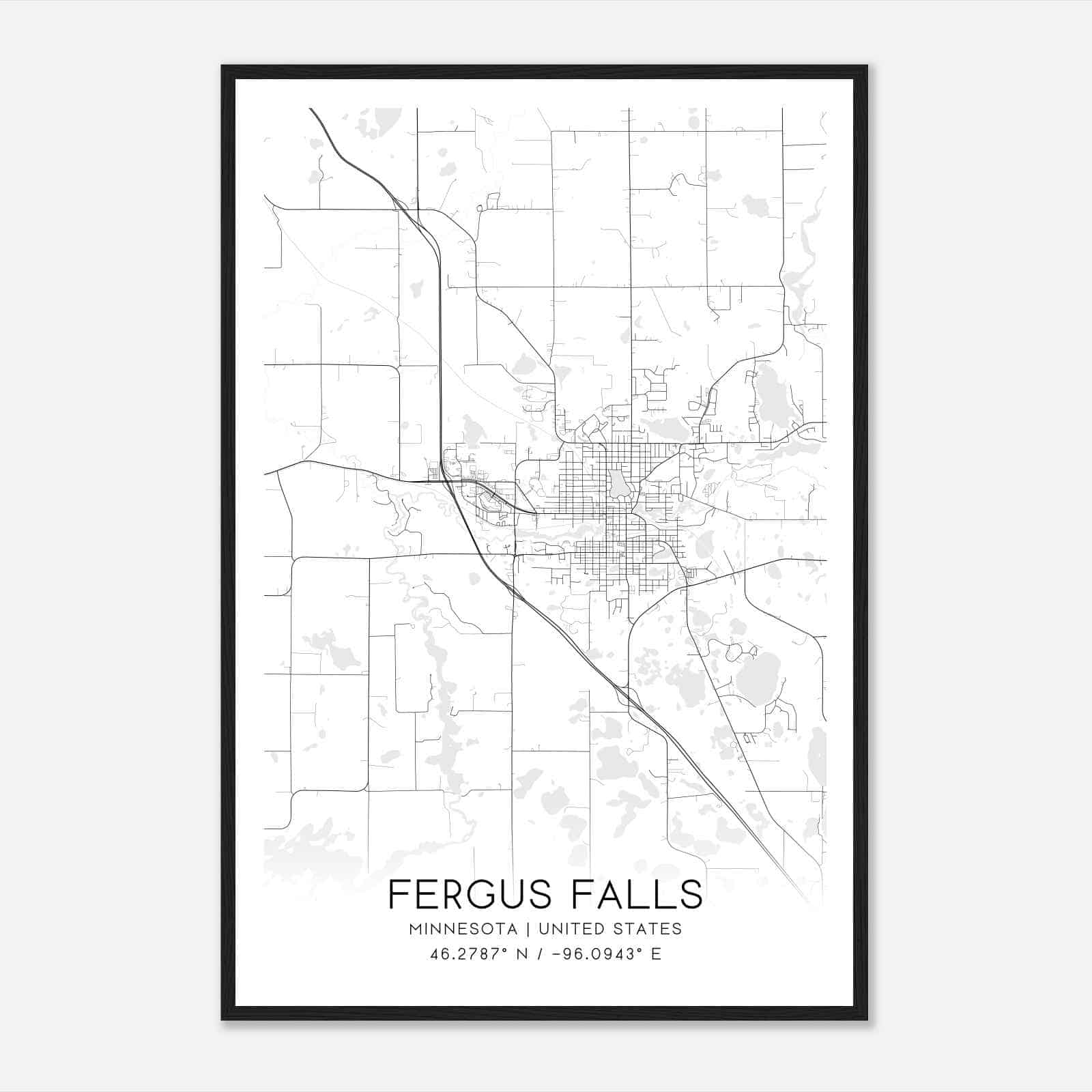 Fergus Falls Minnesota Map Poster, Modern Home Decor Wall Art Print ...