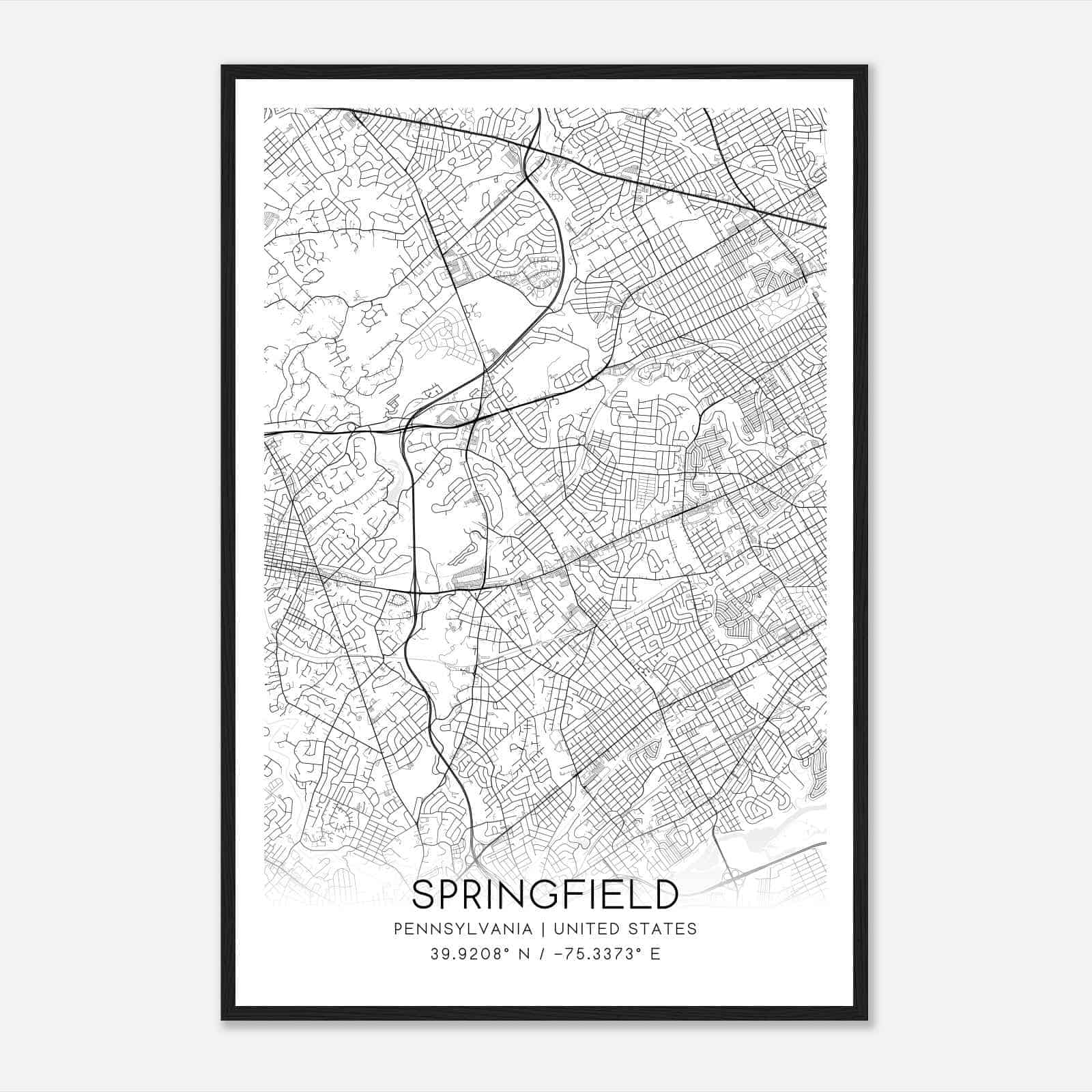 Springfield Pennsylvania Map Poster, Modern Home Decor Wall Art Print ...