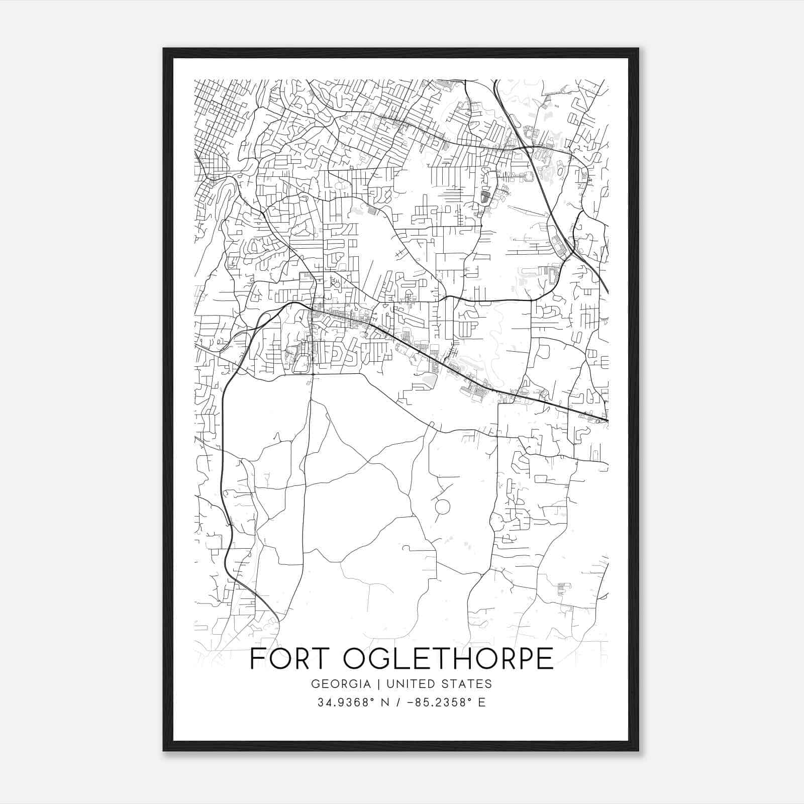 Fort Oglethorpe Georgia Map Poster, Modern Home Decor Wall Art Print - Custom Maps & Posters