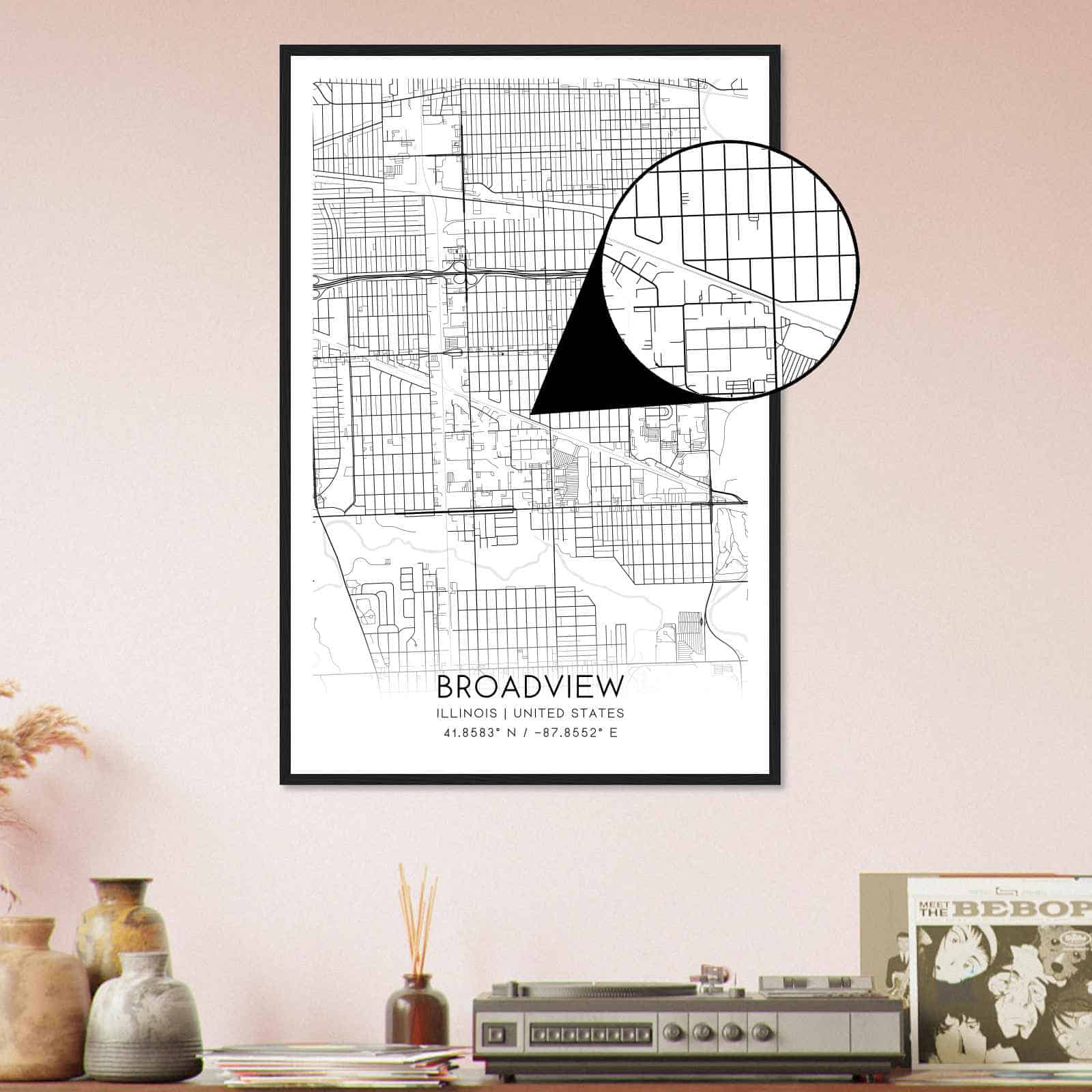 Vintage Broadview Illinois Map Poster, Modern Home Decor Wall Art Print ...