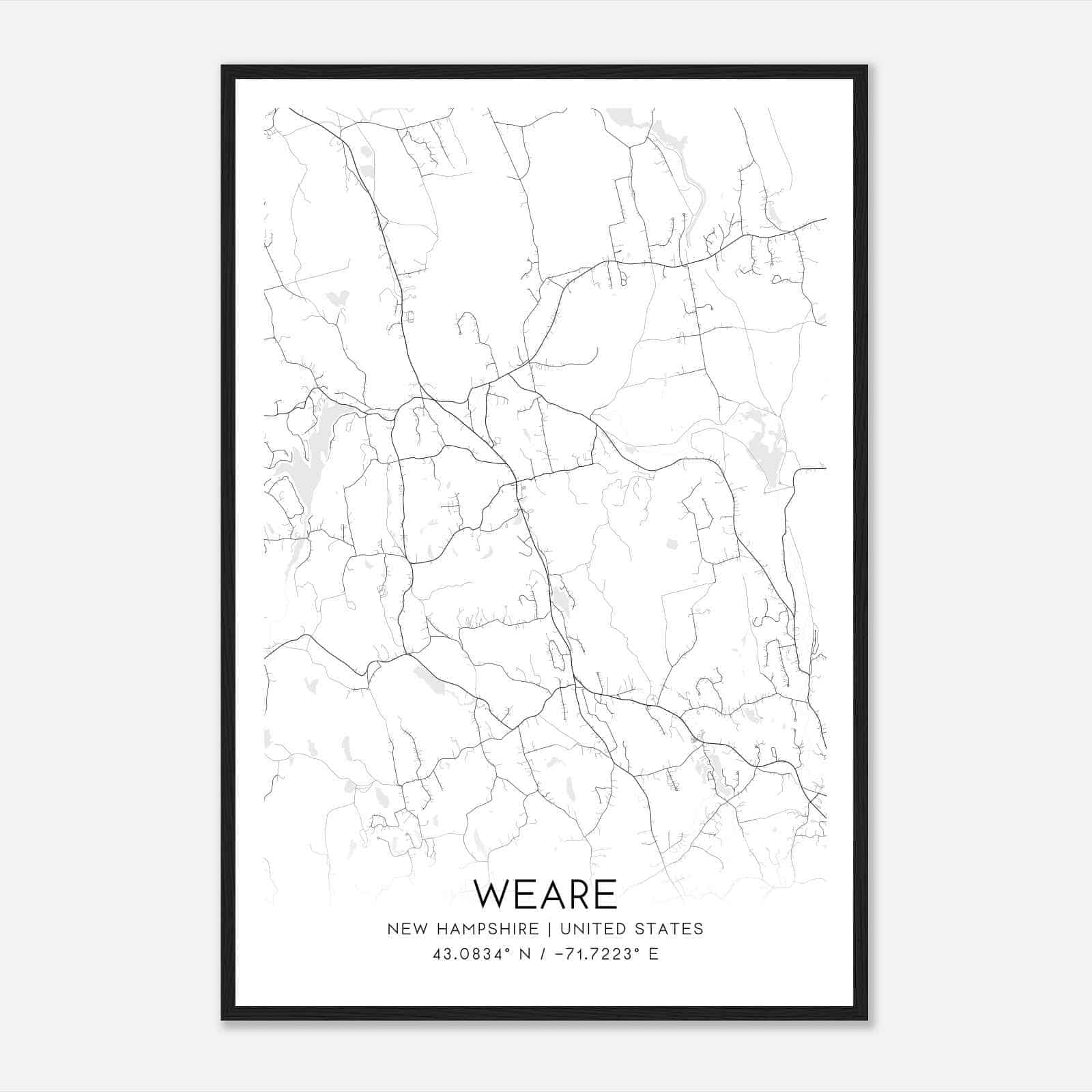 Weare New Hampshire Map Poster, Modern Home Decor Wall Art Print ...