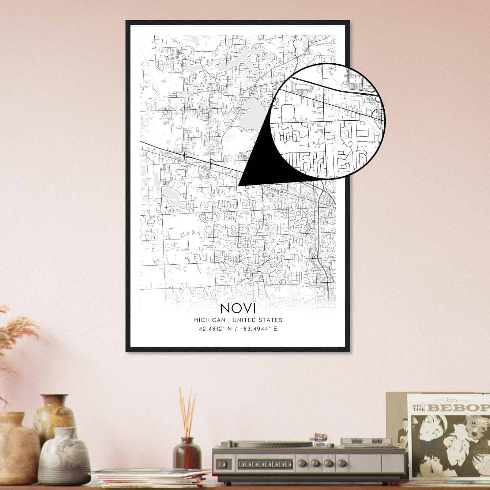 Novi Michigan Map Poster, Modern Home Decor Wall Art Print - Custom ...