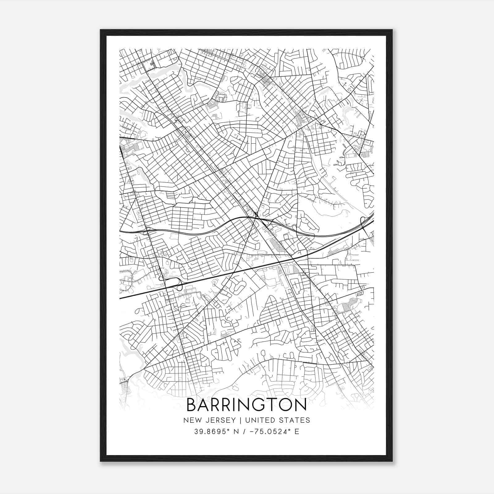 Barrington New Jersey Map Poster, Modern Home Decor Wall Art Print ...