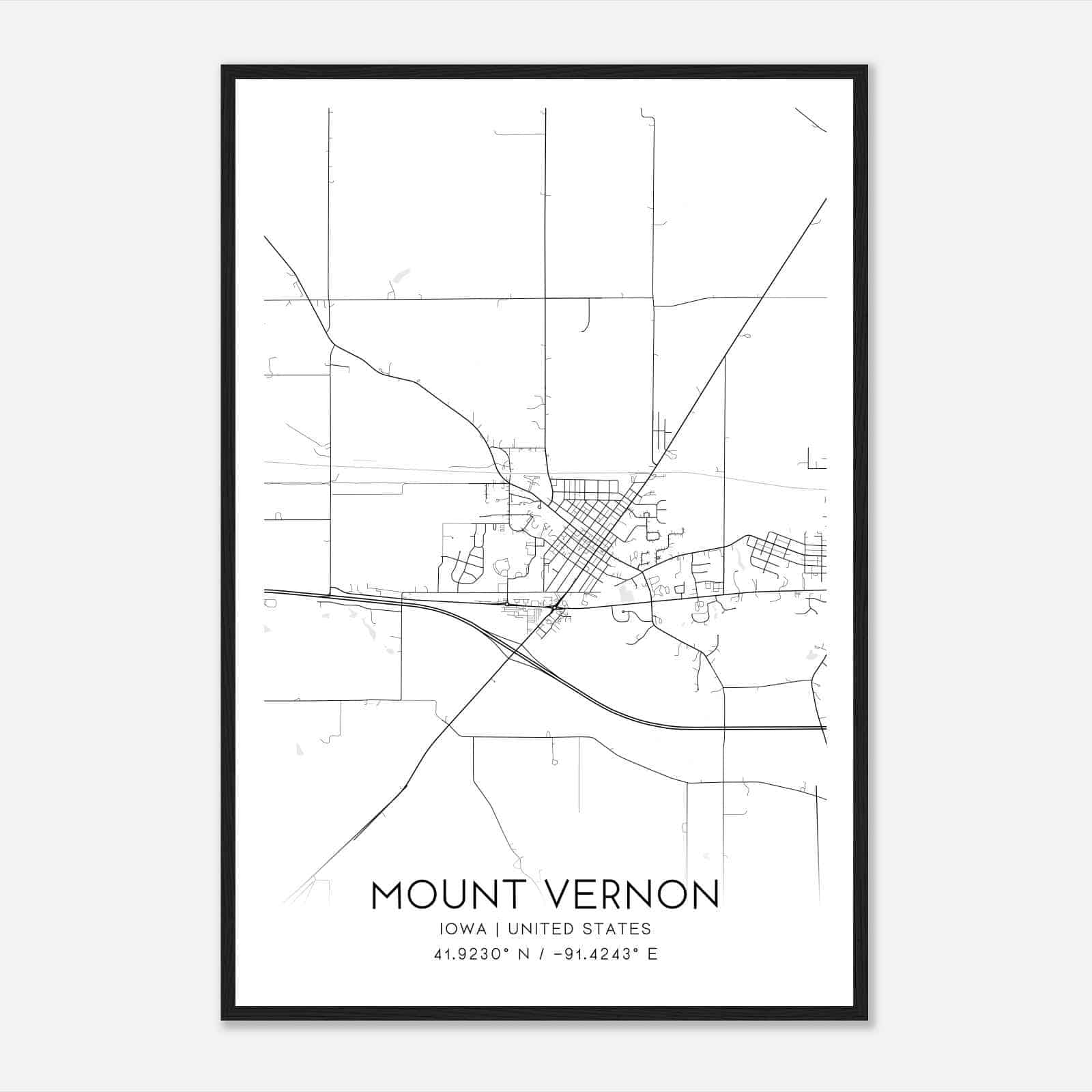 Mount Vernon Iowa Map Poster, Modern Home Decor Wall Art Print - Custom ...