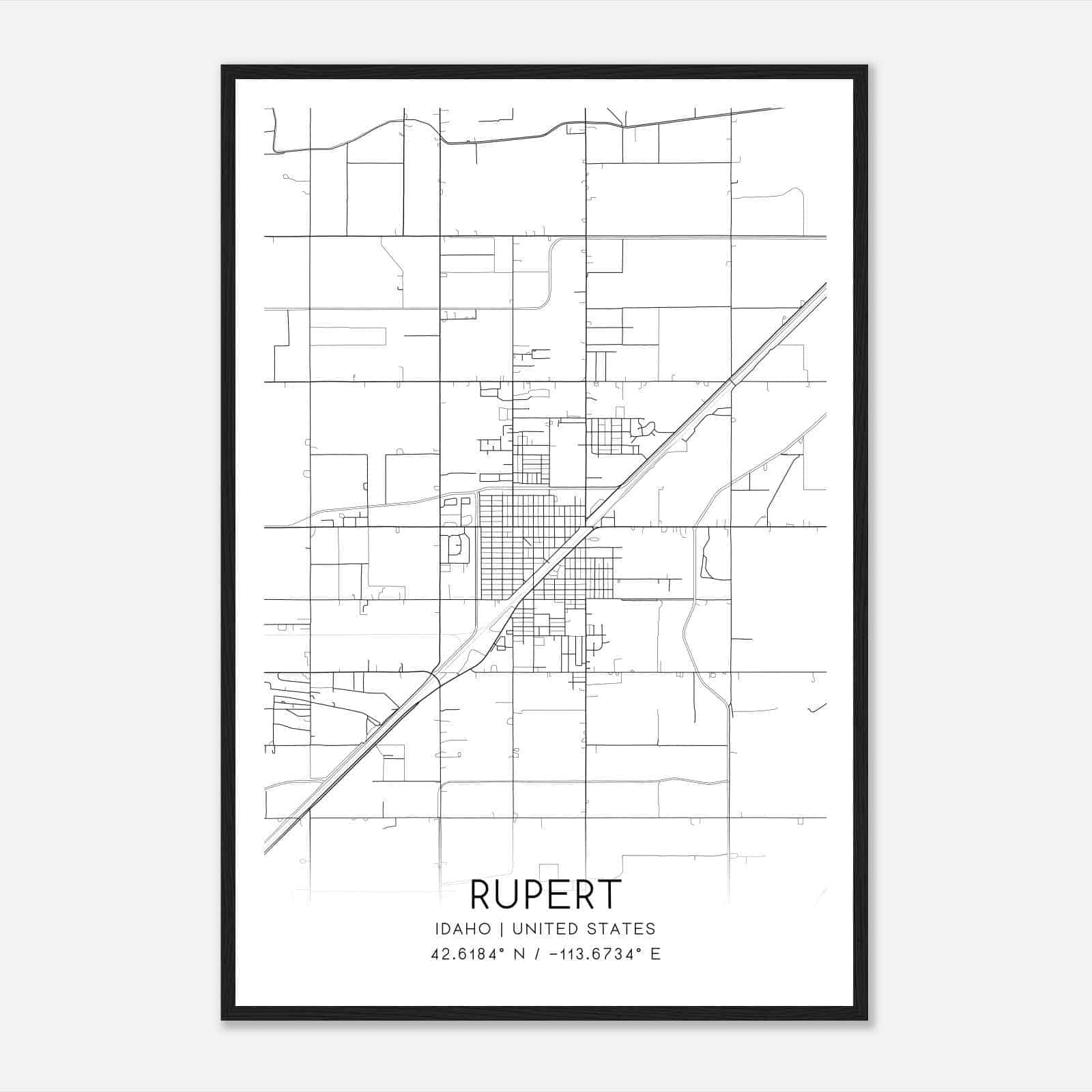 Rupert Idaho Map Poster, Modern Home Decor Wall Art Print - Custom Maps ...