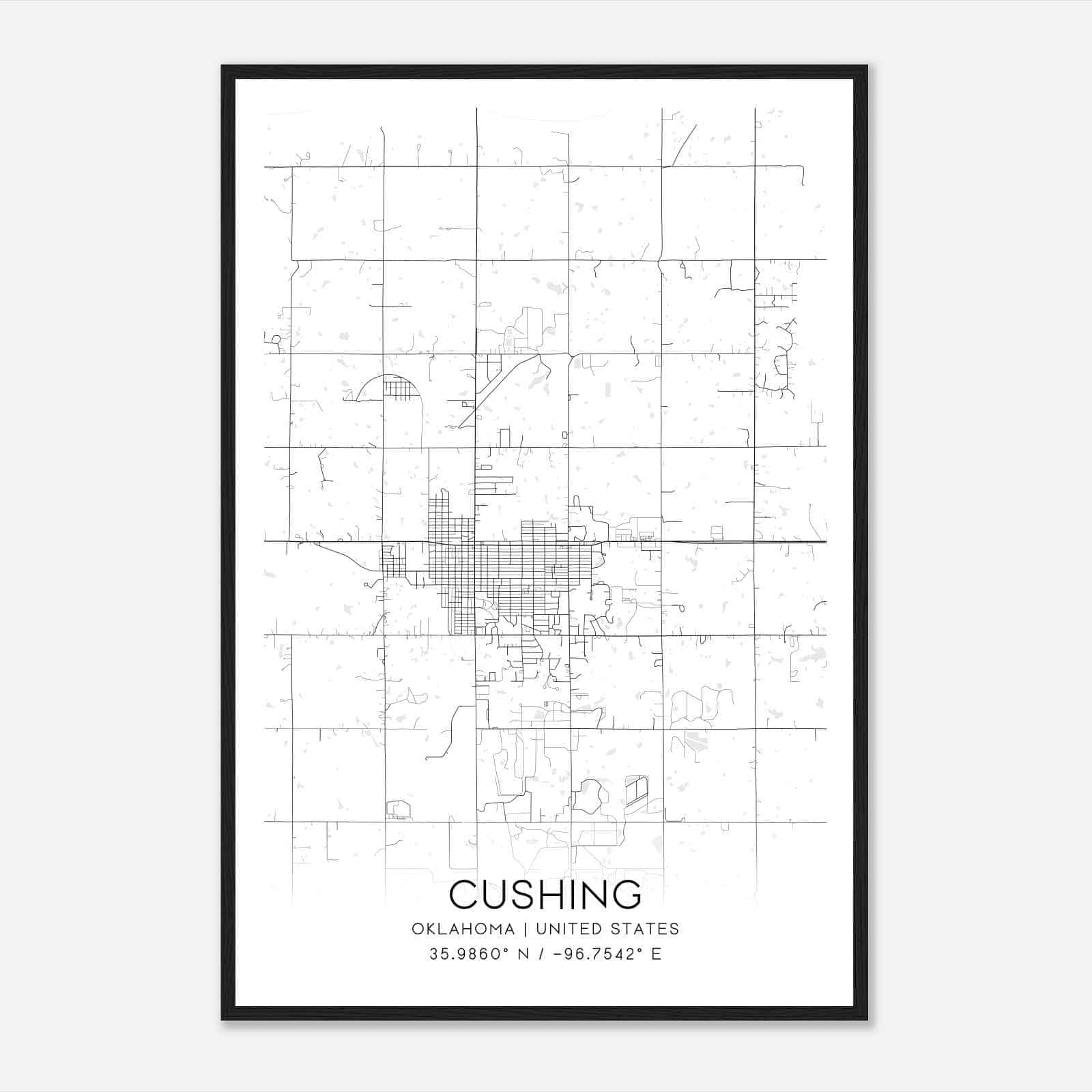 Cushing Oklahoma Map Poster, Modern Home Decor Wall Art Print - Custom ...