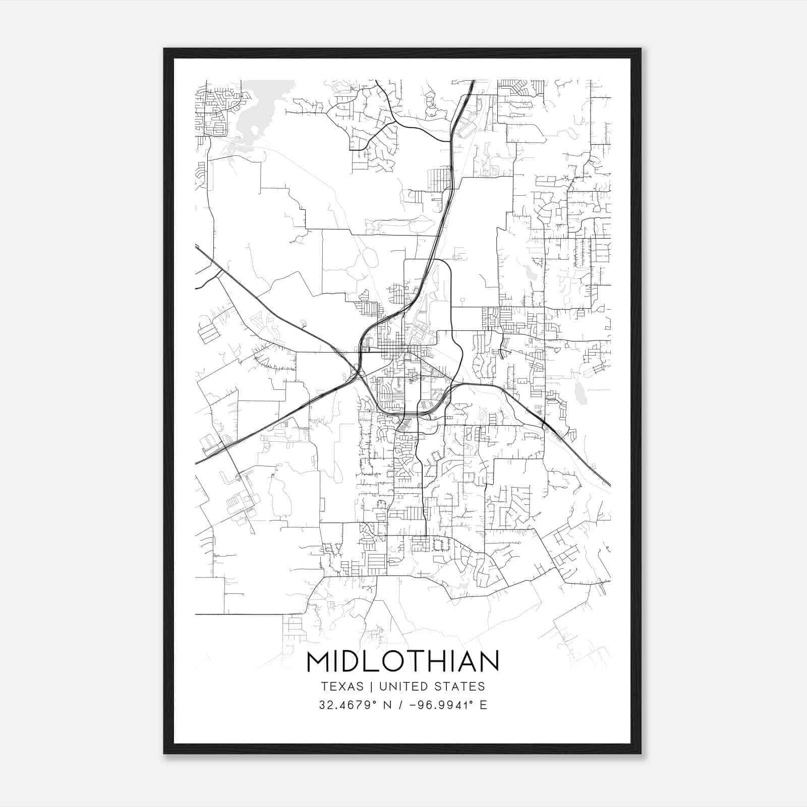 Midlothian Texas Map Poster, Modern Home Decor Wall Art Print - Custom ...