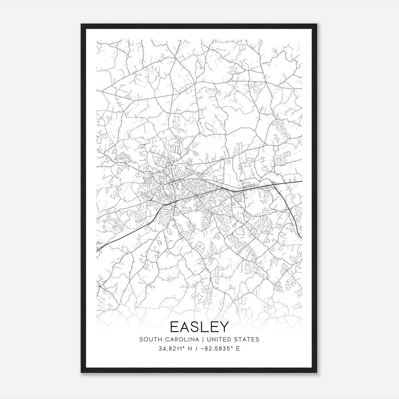 Easley South Carolina Map Poster, Modern Home Decor Wall Art Print ...