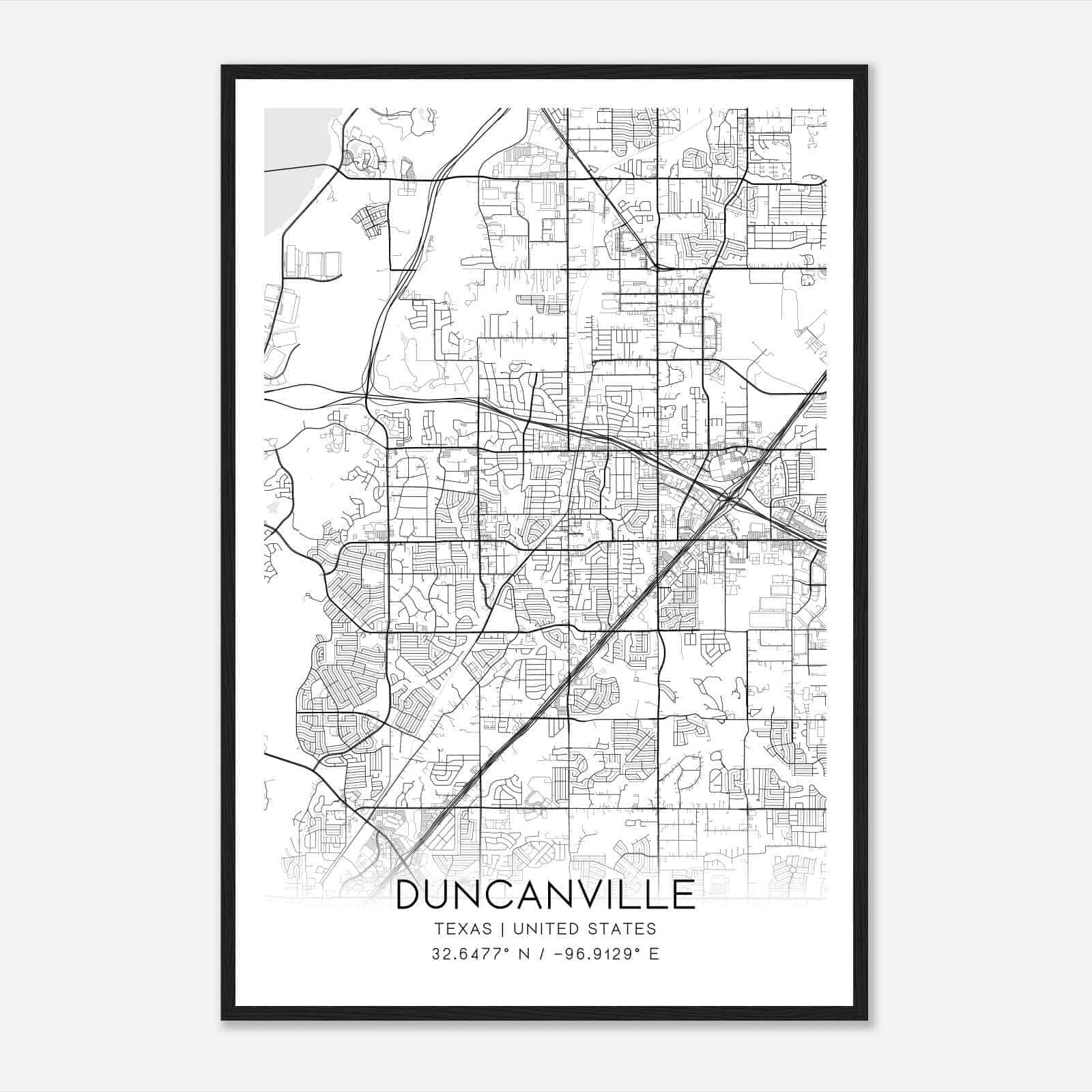 Duncanville Texas Map Poster, Modern Home Decor Wall Art Print - Custom ...