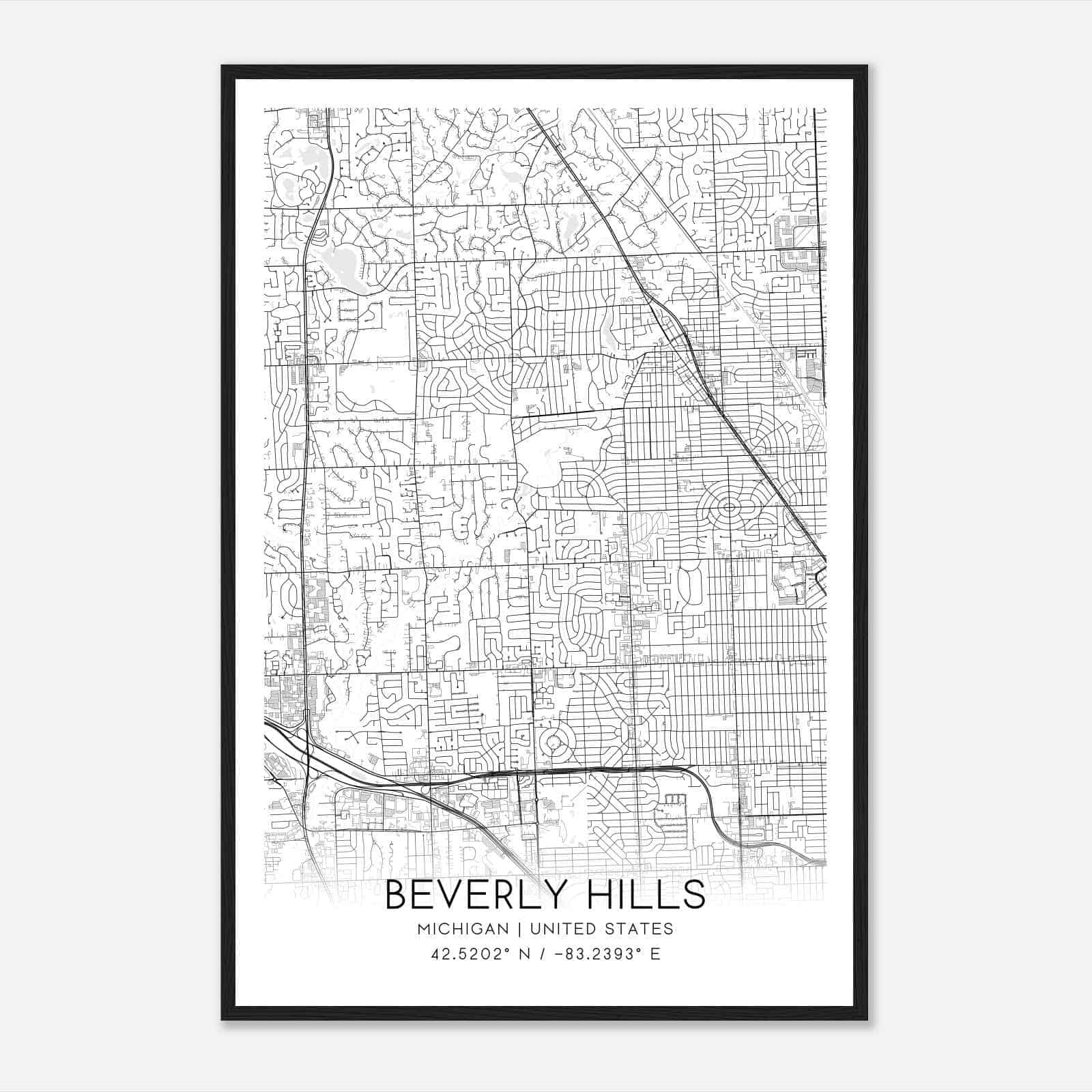 Beverly Hills Michigan Map Poster, Modern Home Decor Wall Art Print ...