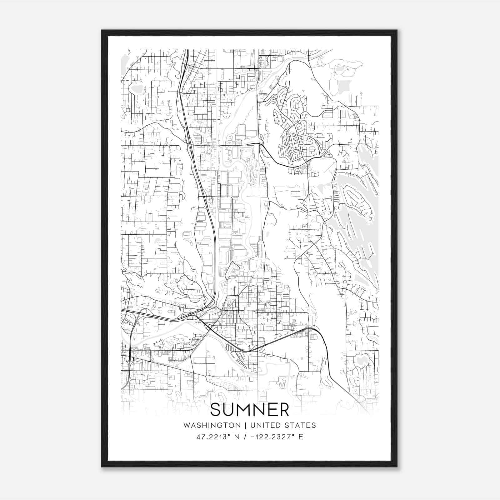 Sumner Washington Map Poster, Modern Home Decor Wall Art Print - Custom ...