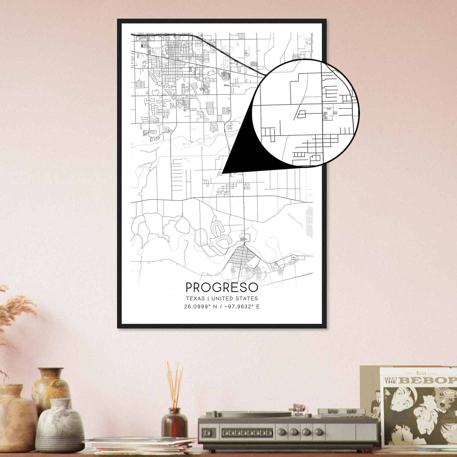 Progreso Texas Map Poster, Modern Home Decor Wall Art Print - Custom ...