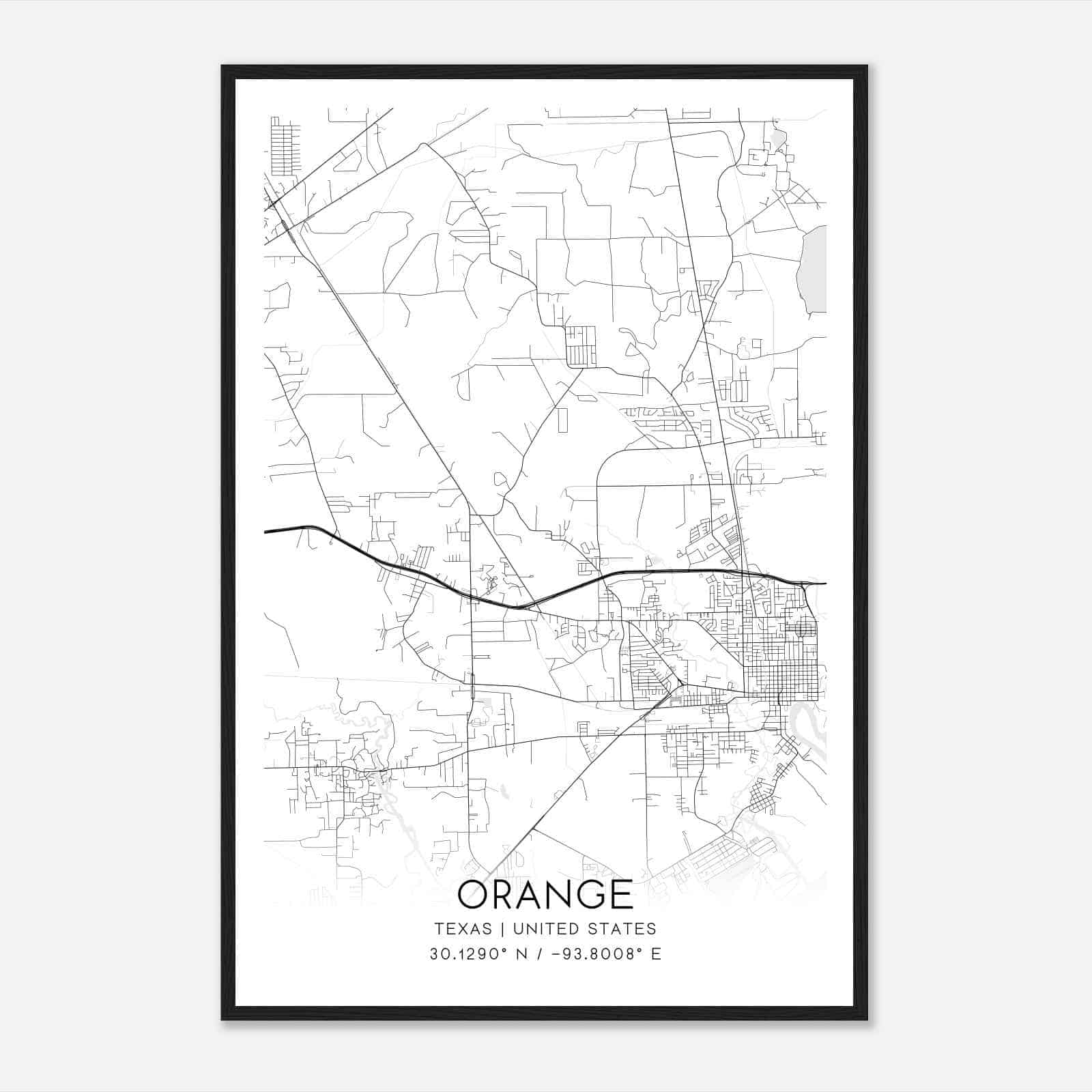 Orange Texas Map Poster, Modern Home Decor Wall Art Print - Custom Maps ...