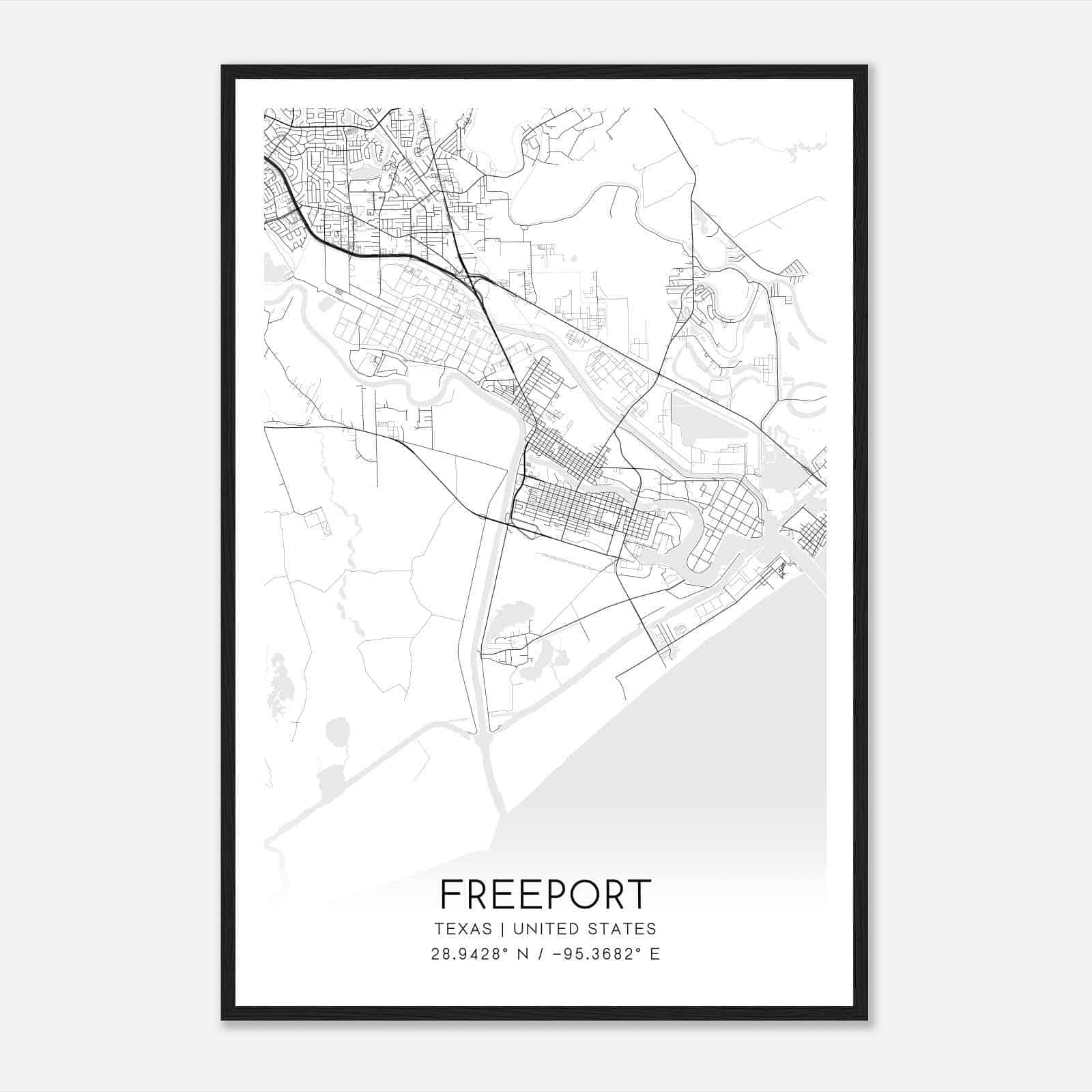 Freeport Texas Map Poster, Modern Home Decor Wall Art Print - Custom ...