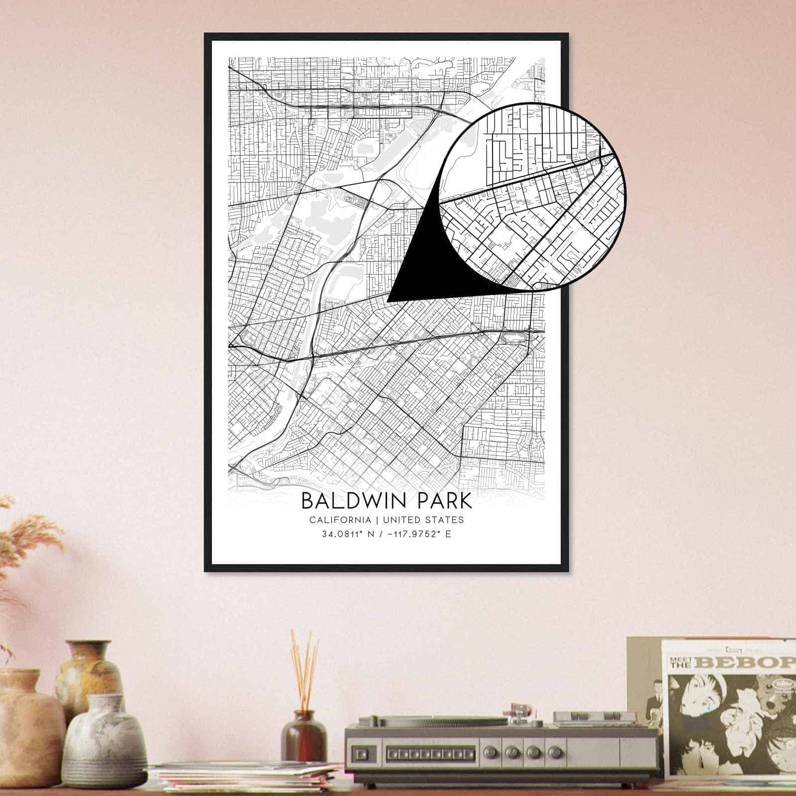 Baldwin Park California Map Poster, Modern Home Decor Wall Art Print ...