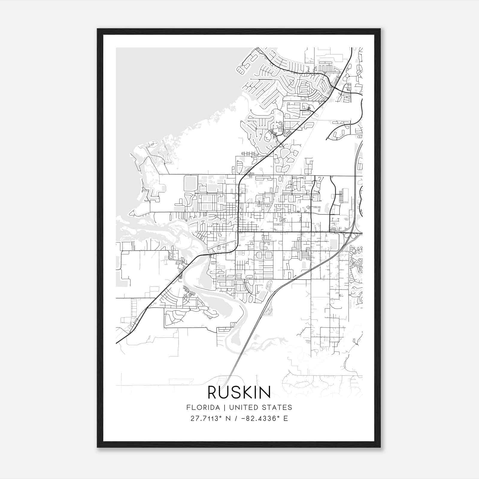 Ruskin Florida Map Poster, Modern Home Decor Wall Art Print - Custom ...