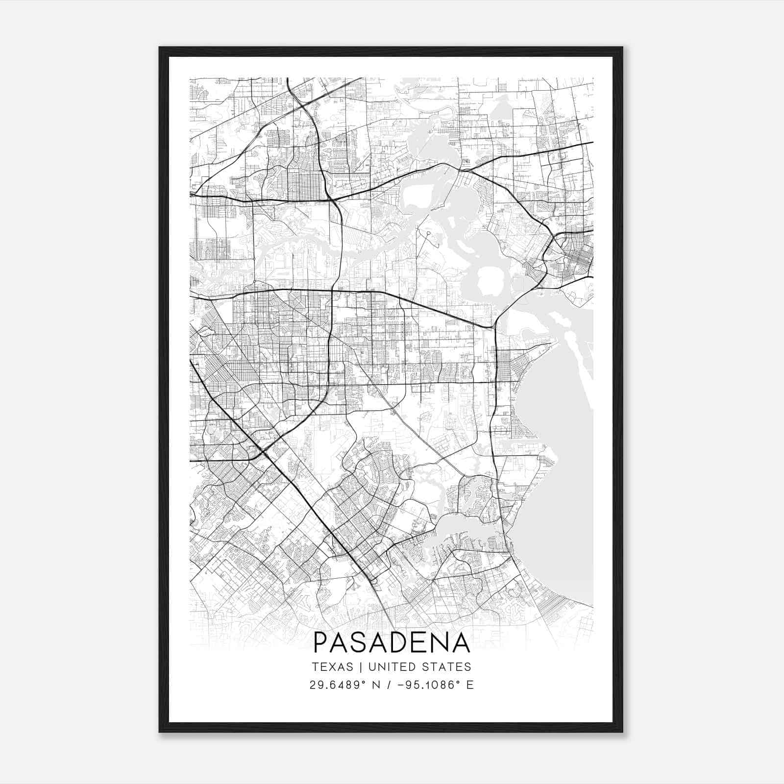 Pasadena Texas Map Poster, Modern Home Decor Wall Art Print - Custom ...