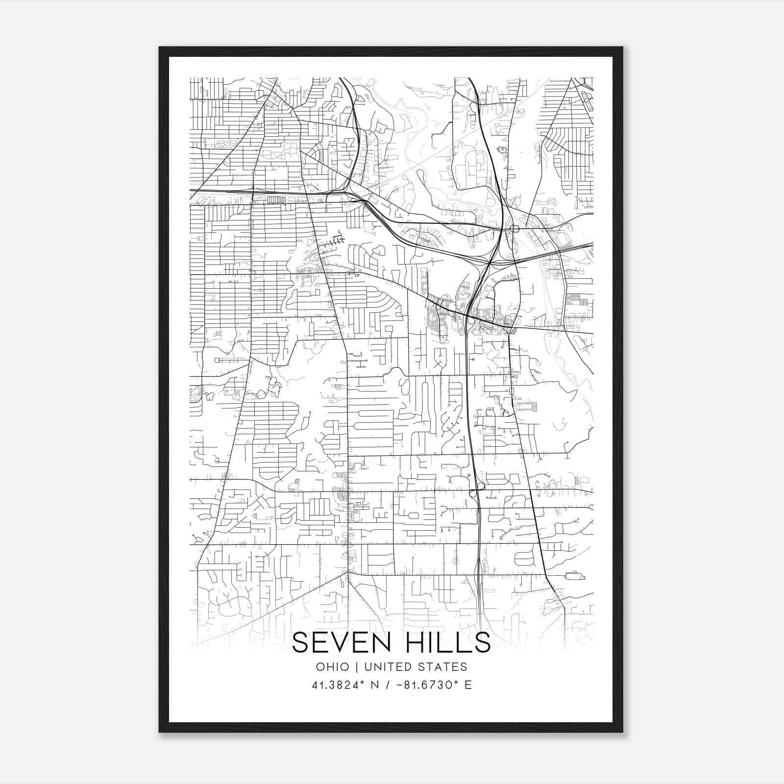 Seven Hills Ohio Map Poster, Modern Home Decor Wall Art Print - Custom ...