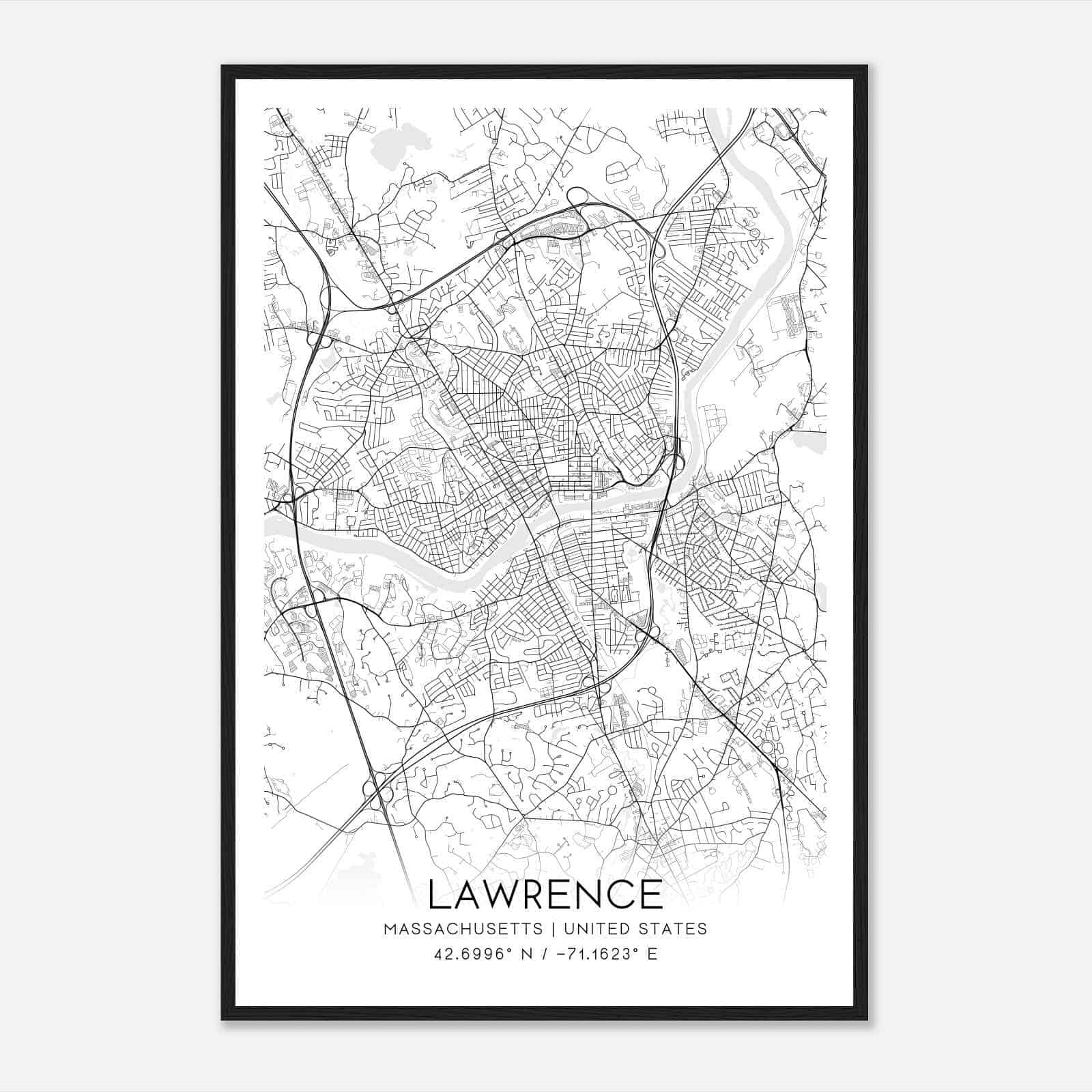 Lawrence Massachusetts Map Poster, Modern Home Decor Wall Art Print ...
