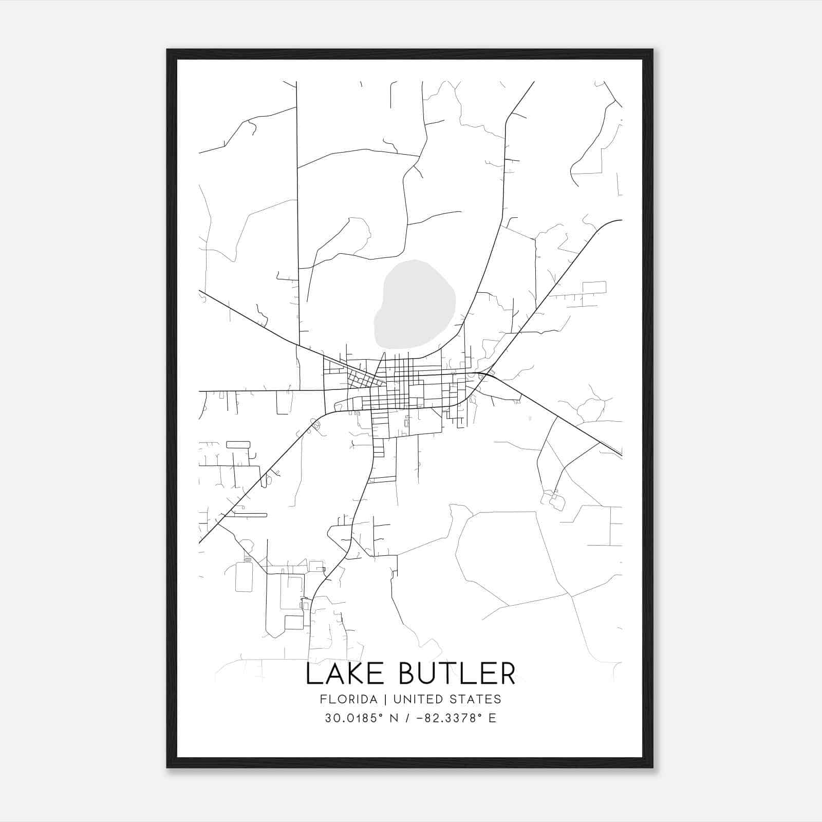 Lake Butler Florida Map Poster, Modern Home Decor Wall Art Print ...