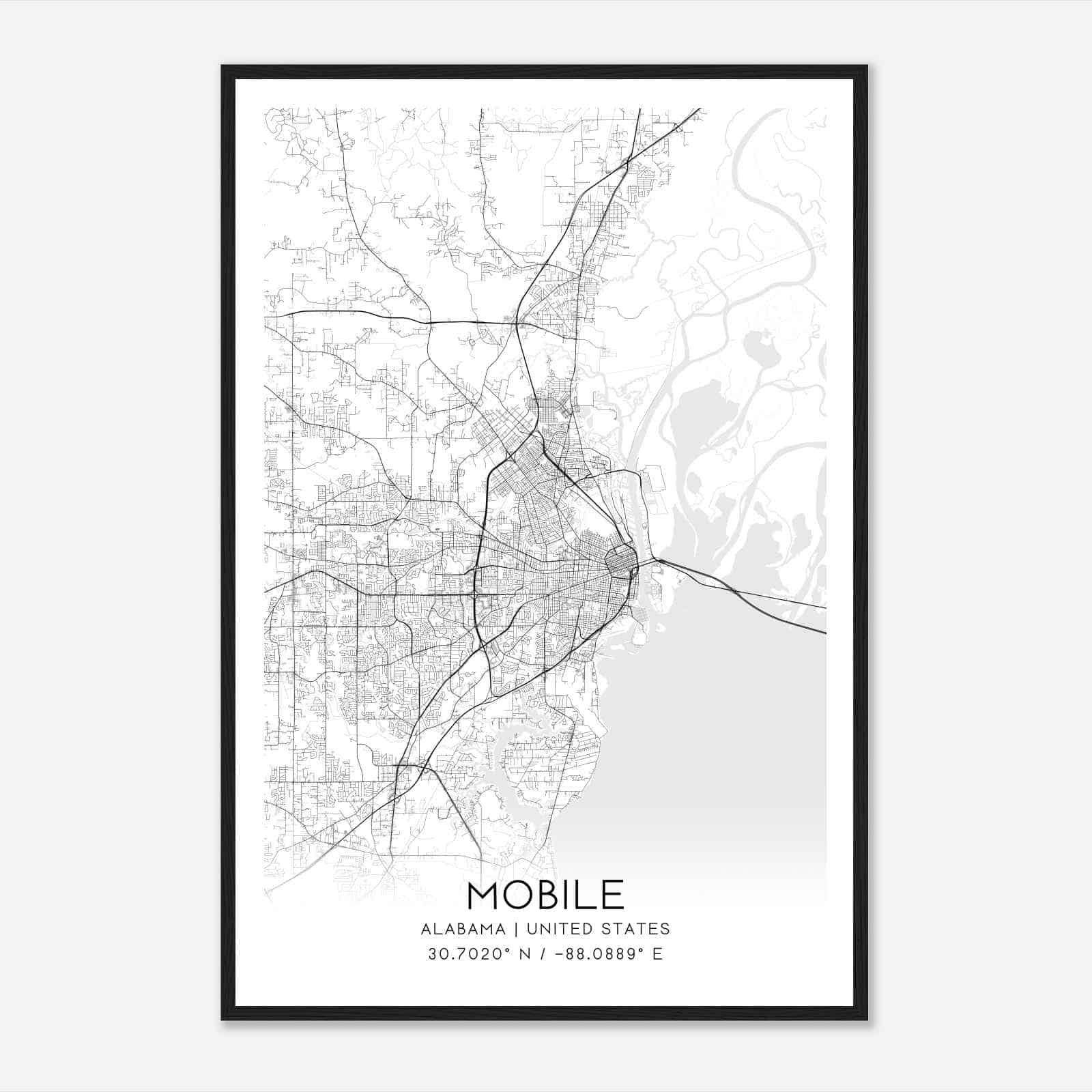 Mobile Alabama Map Poster, Modern Home Decor Wall Art Print - Custom ...