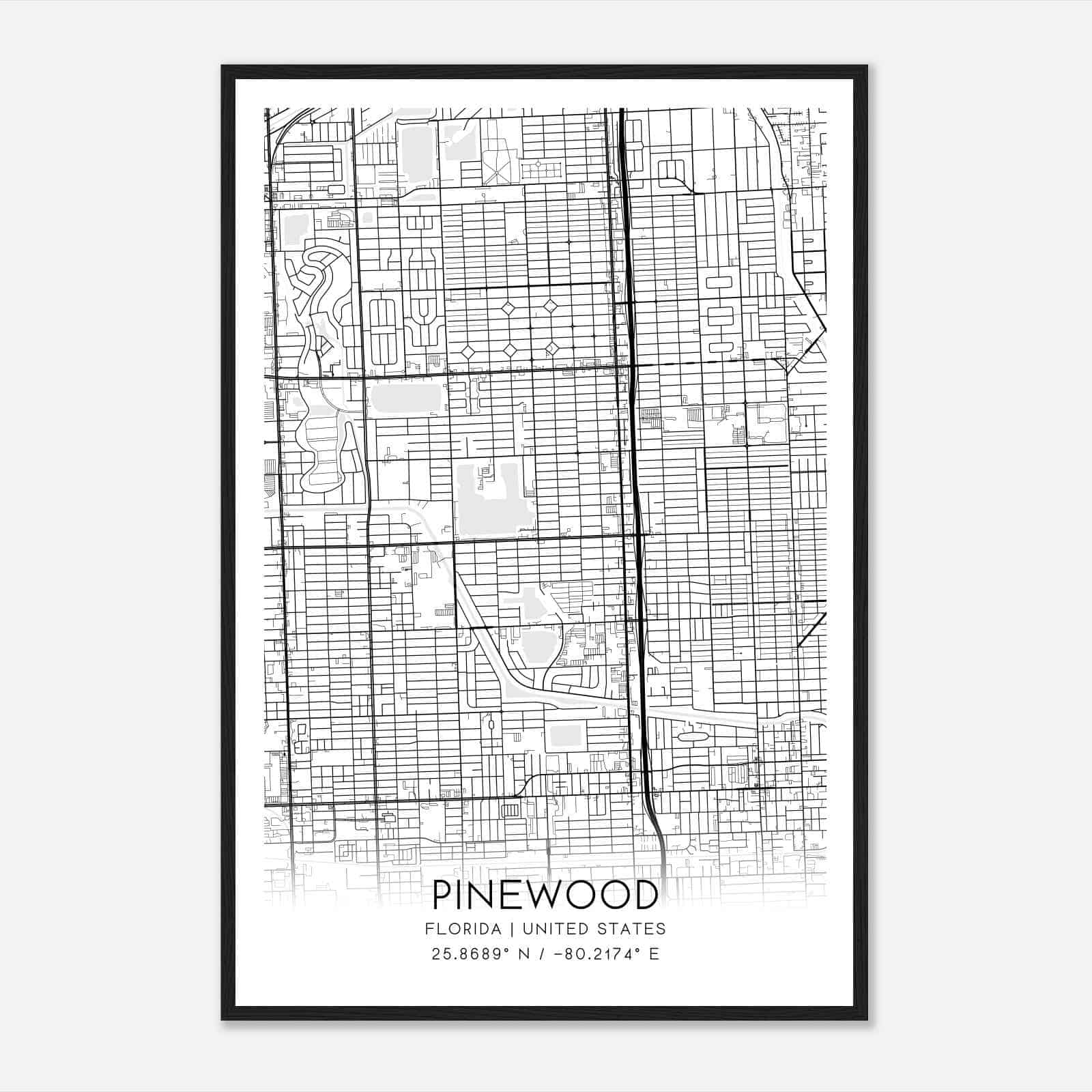 Pinewood Florida Map Poster, Modern Home Decor Wall Art Print - Custom ...