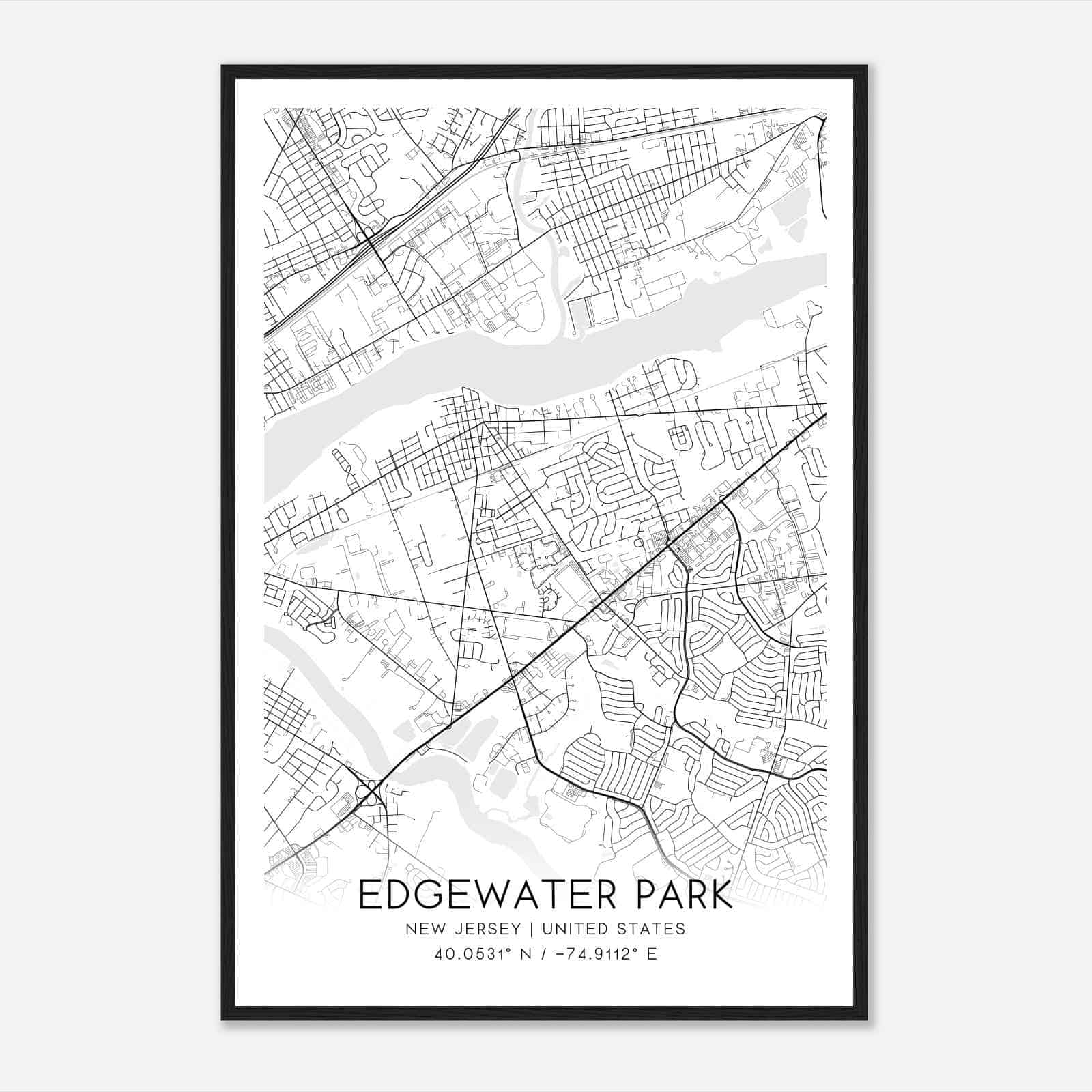 Vintage Edgewater Park New Jersey Map Poster, Modern Home Decor Wall ...