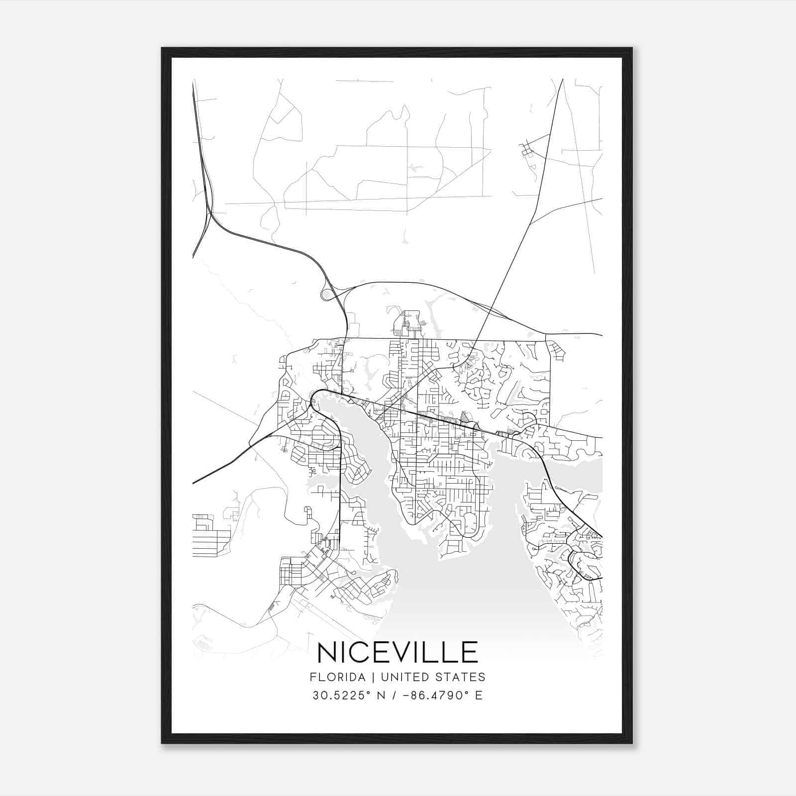 Niceville Florida Map Poster, Modern Home Decor Wall Art Print - Custom ...