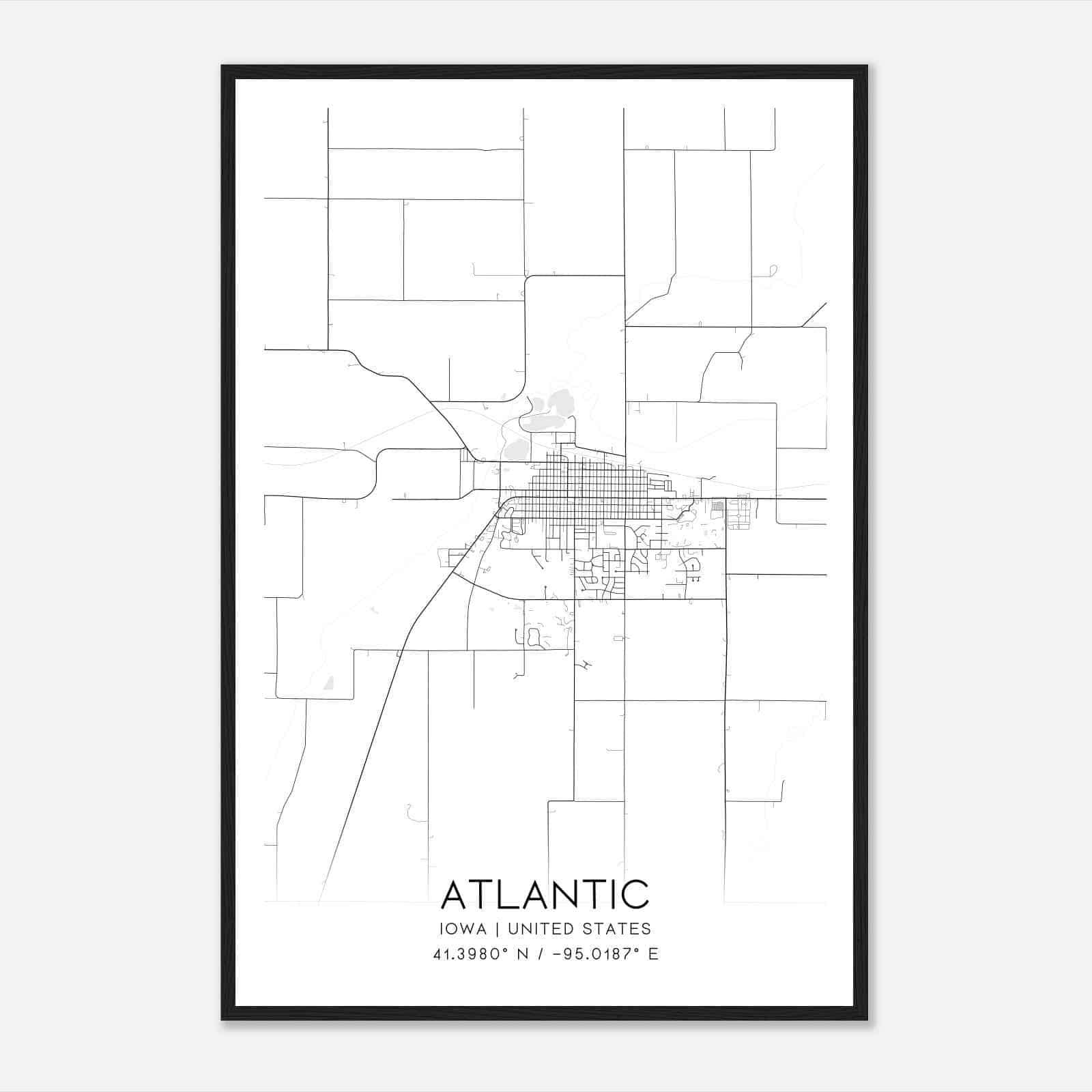 Atlantic Iowa Map Poster, Modern Home Decor Wall Art Print - Custom ...