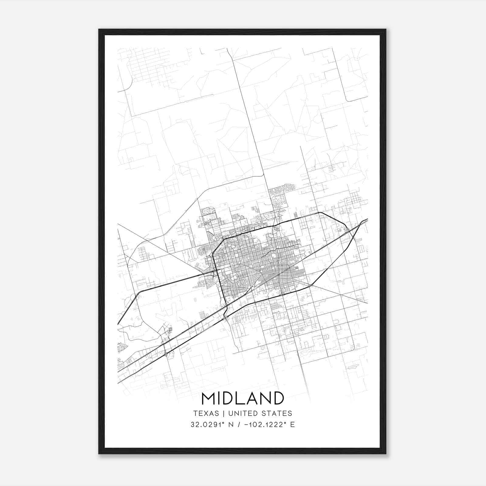 Midland Texas Map Poster, Modern Home Decor Wall Art Print - Custom ...