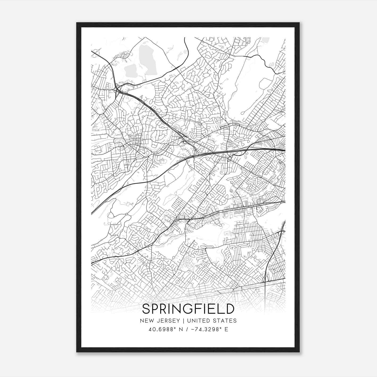 Springfield New Jersey Map Poster, Modern Home Decor Wall Art Print ...