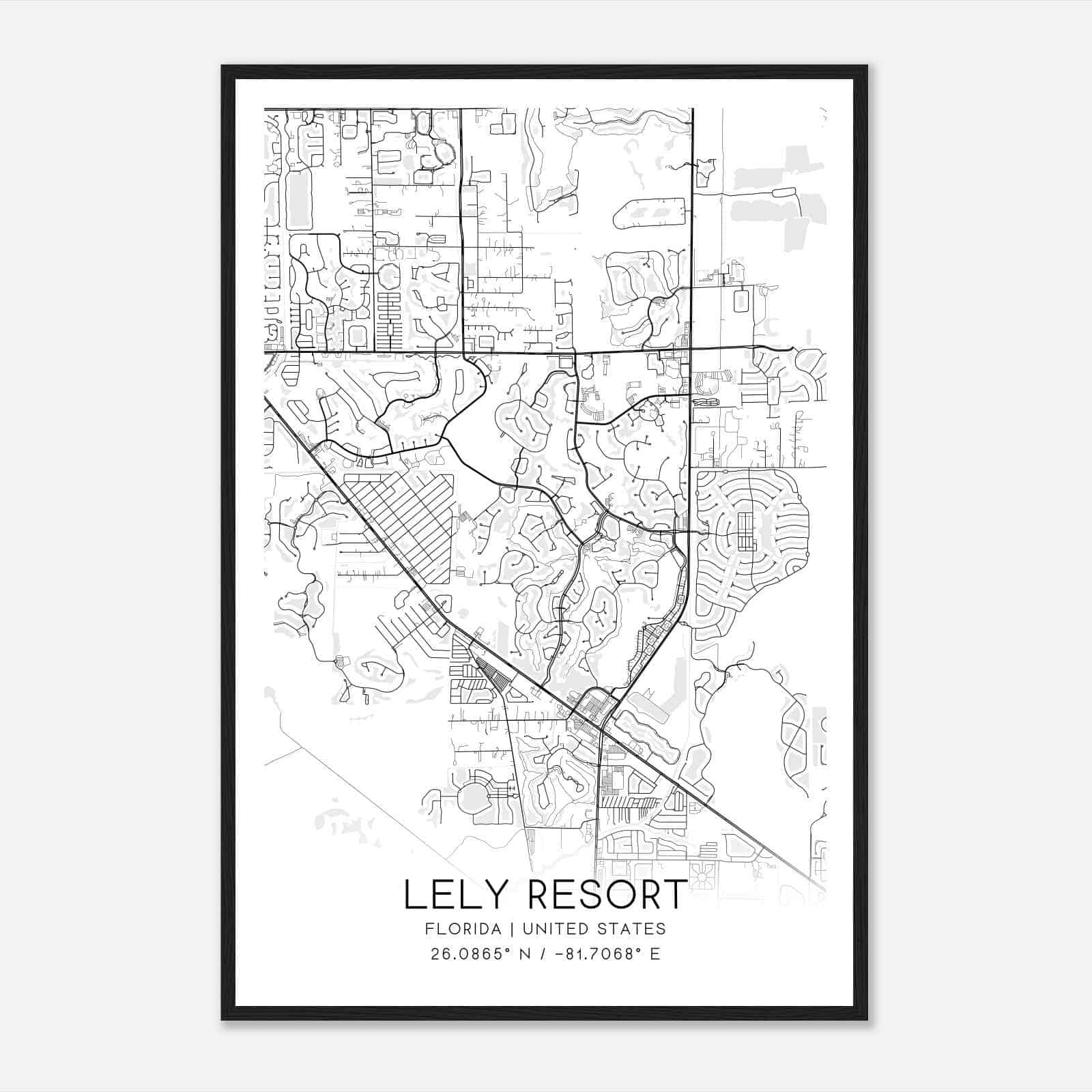 Lely Resort Florida Map Poster, Modern Home Decor Wall Art Print ...