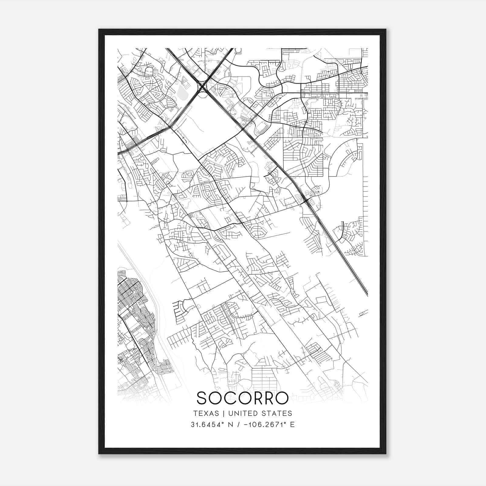 Socorro Texas Map Poster, Modern Home Decor Wall Art Print - Custom ...