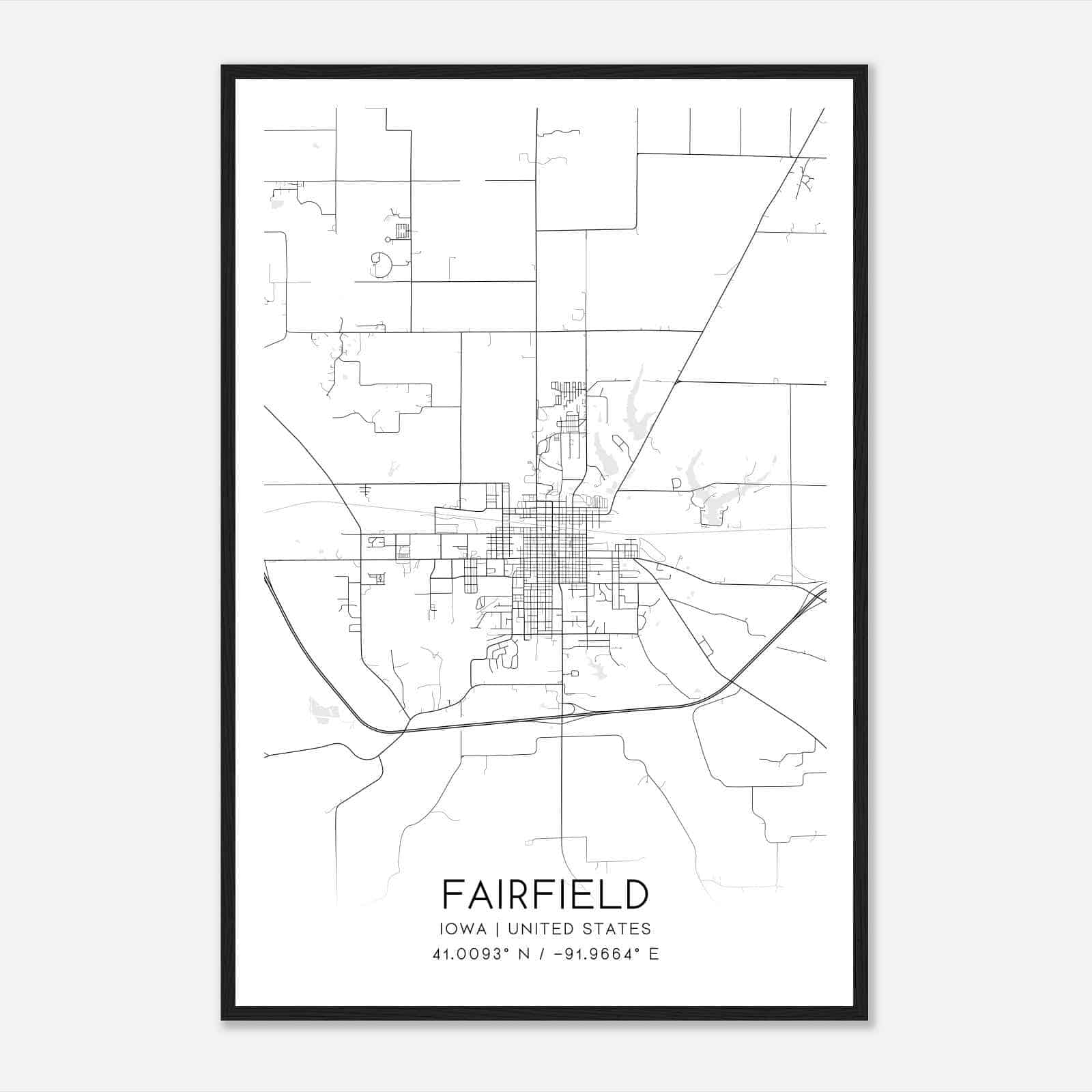 Fairfield Iowa Map Poster, Modern Home Decor Wall Art Print - Custom ...