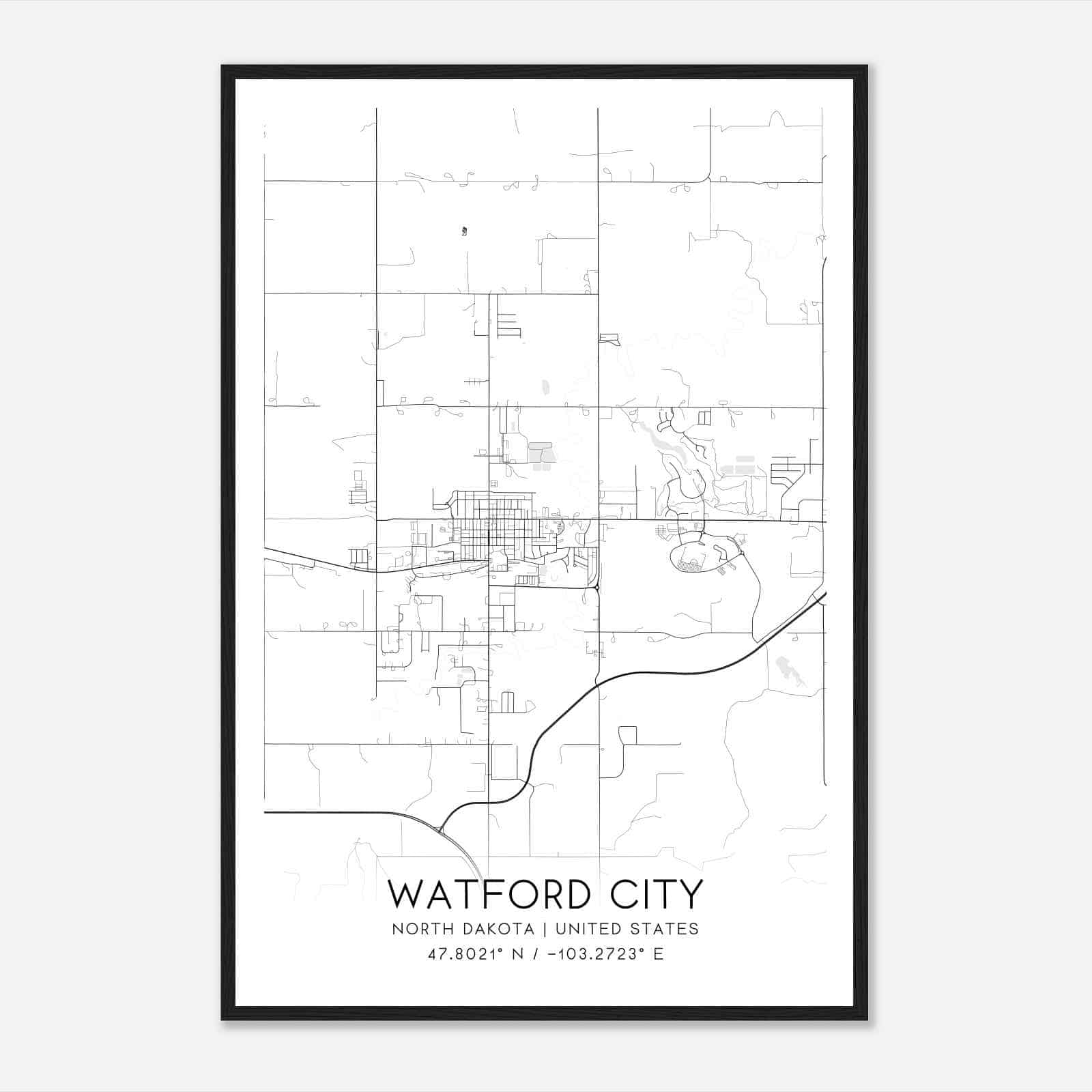 Watford City North Dakota Map Poster, Modern Home Decor Wall Art Print ...