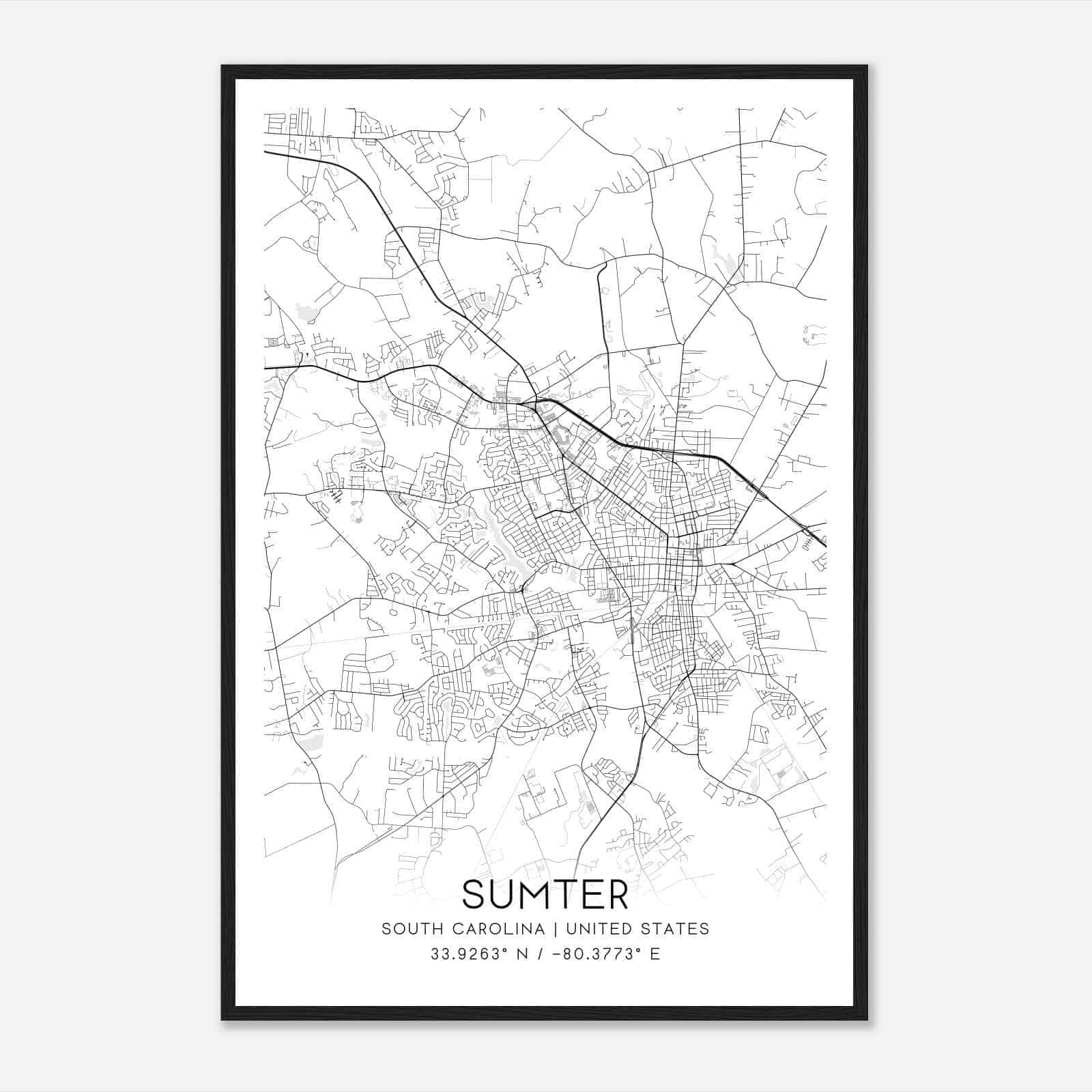 Sumter South Carolina Map Poster, Modern Home Decor Wall Art Print ...