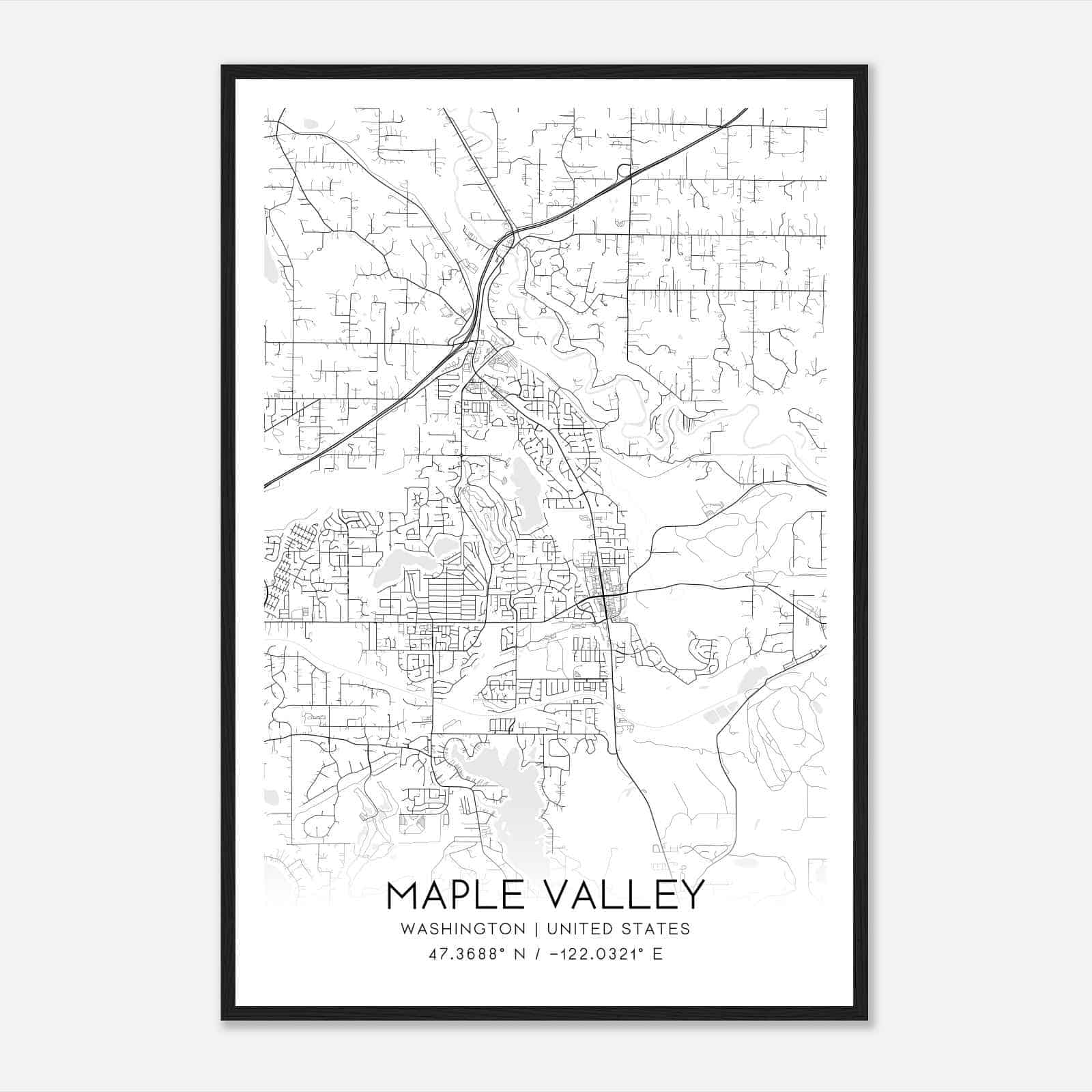 Maple Valley Washington Map Poster, Modern Home Decor Wall Art Print ...
