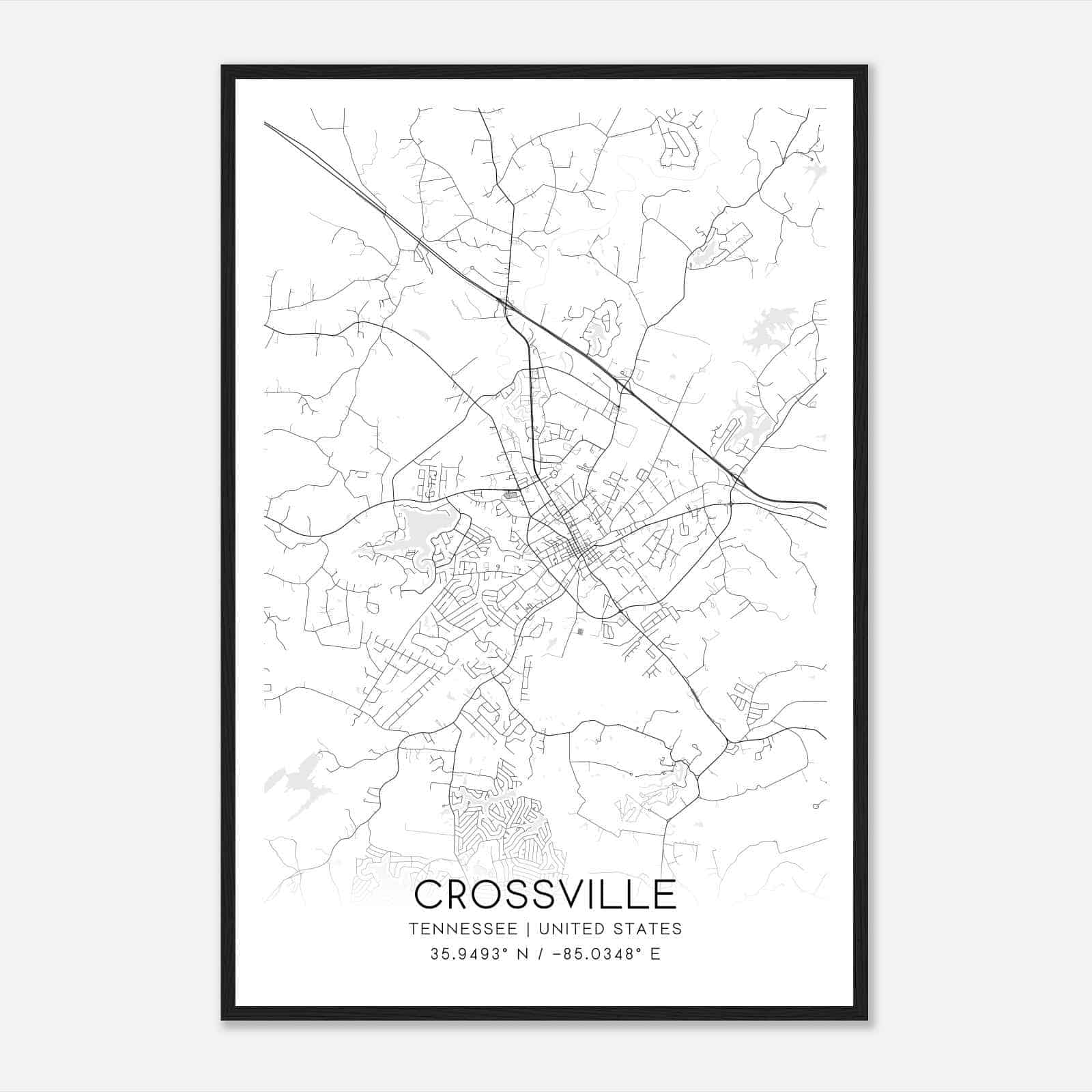 Crossville Tennessee Map Poster, Modern Home Decor Wall Art Print ...