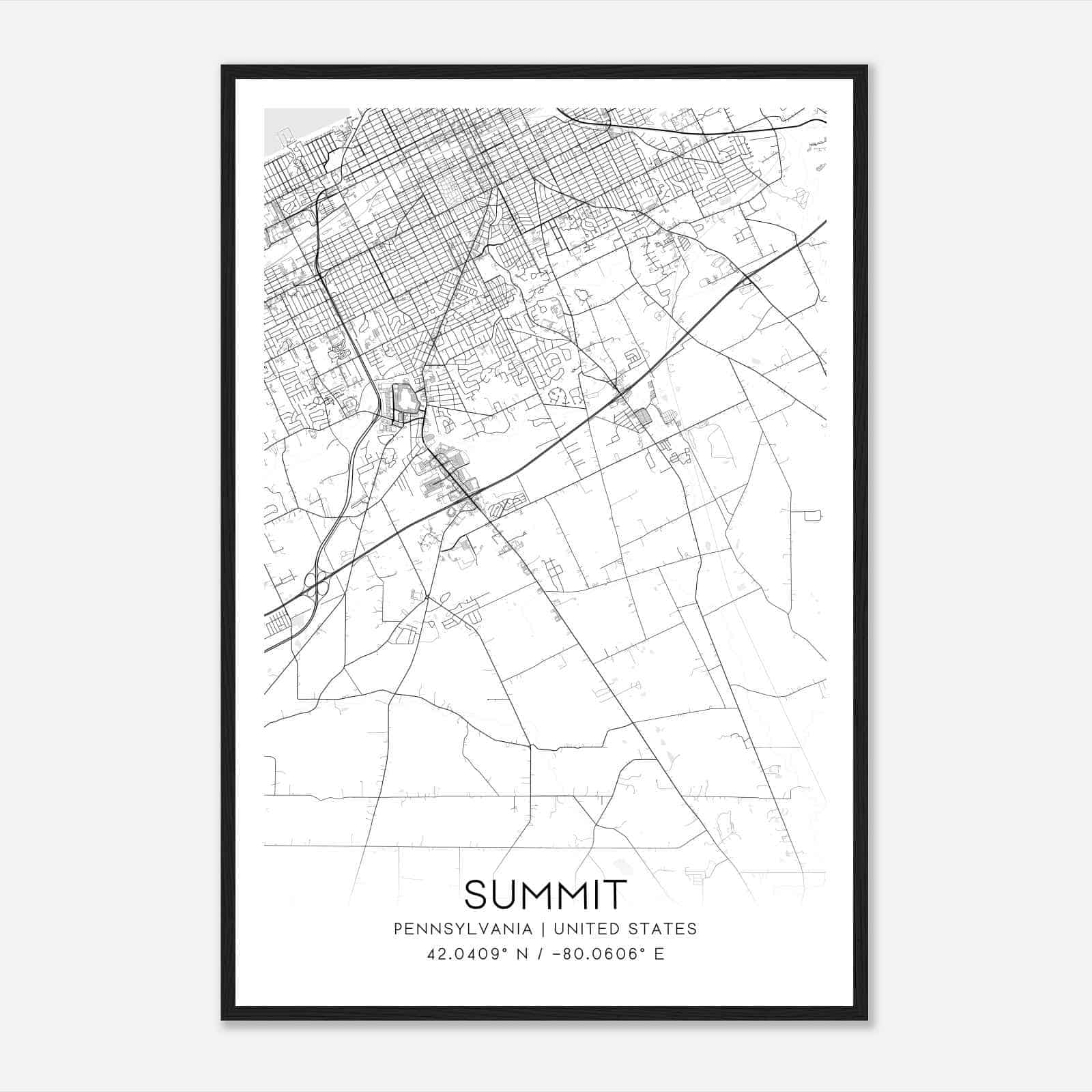 Summit Pennsylvania Map Poster, Modern Home Decor Wall Art Print ...