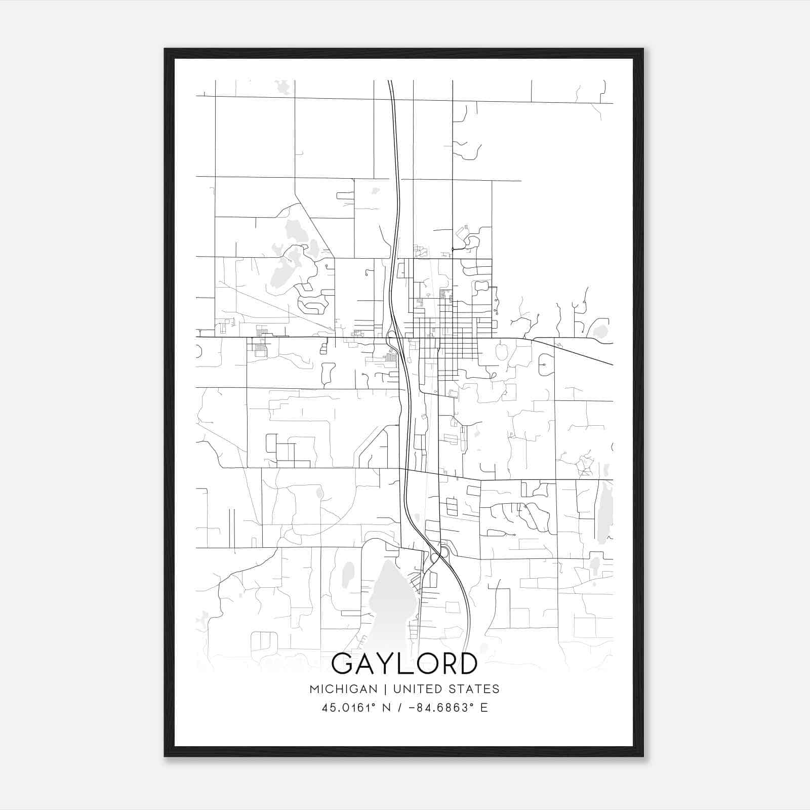Gaylord Michigan Map Poster, Modern Home Decor Wall Art Print - Custom ...