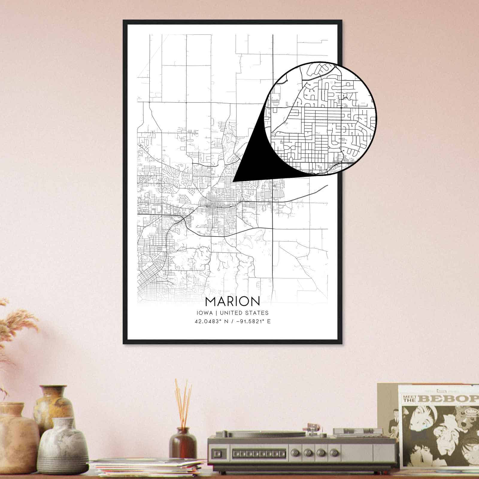 Marion Iowa Map Poster, Modern Home Decor Wall Art Print - Custom Maps ...