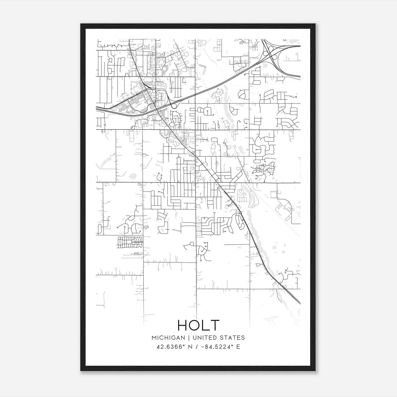 Holt Michigan Map Poster, Modern Home Decor Wall Art Print - Custom ...